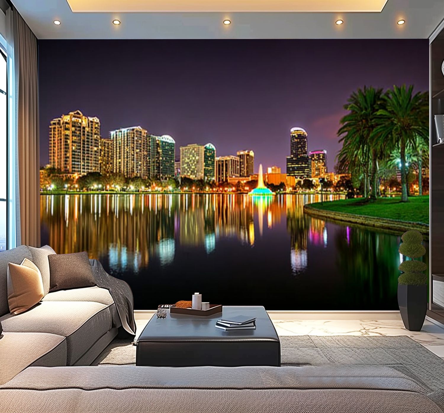 Peel and Stick Wallpaper Waterproof Orlando downtown skyline Lake Eola ...