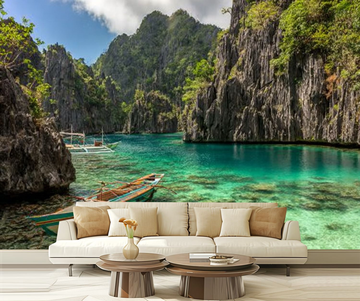 Peel and Stick Wallpaper Waterproof Philippine boats lagoon Coron ...
