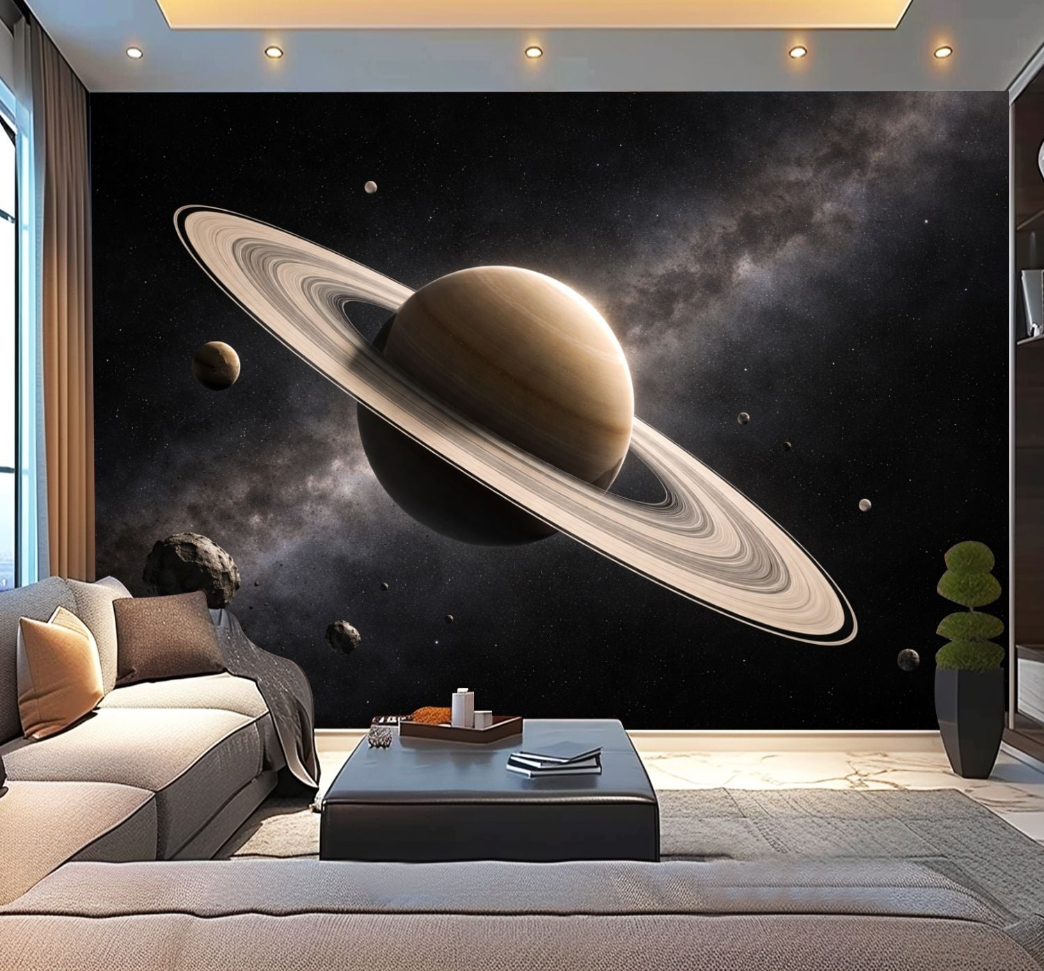 Peel and Stick Wallpaper Waterproof Planet Saturn major moons Wall ...