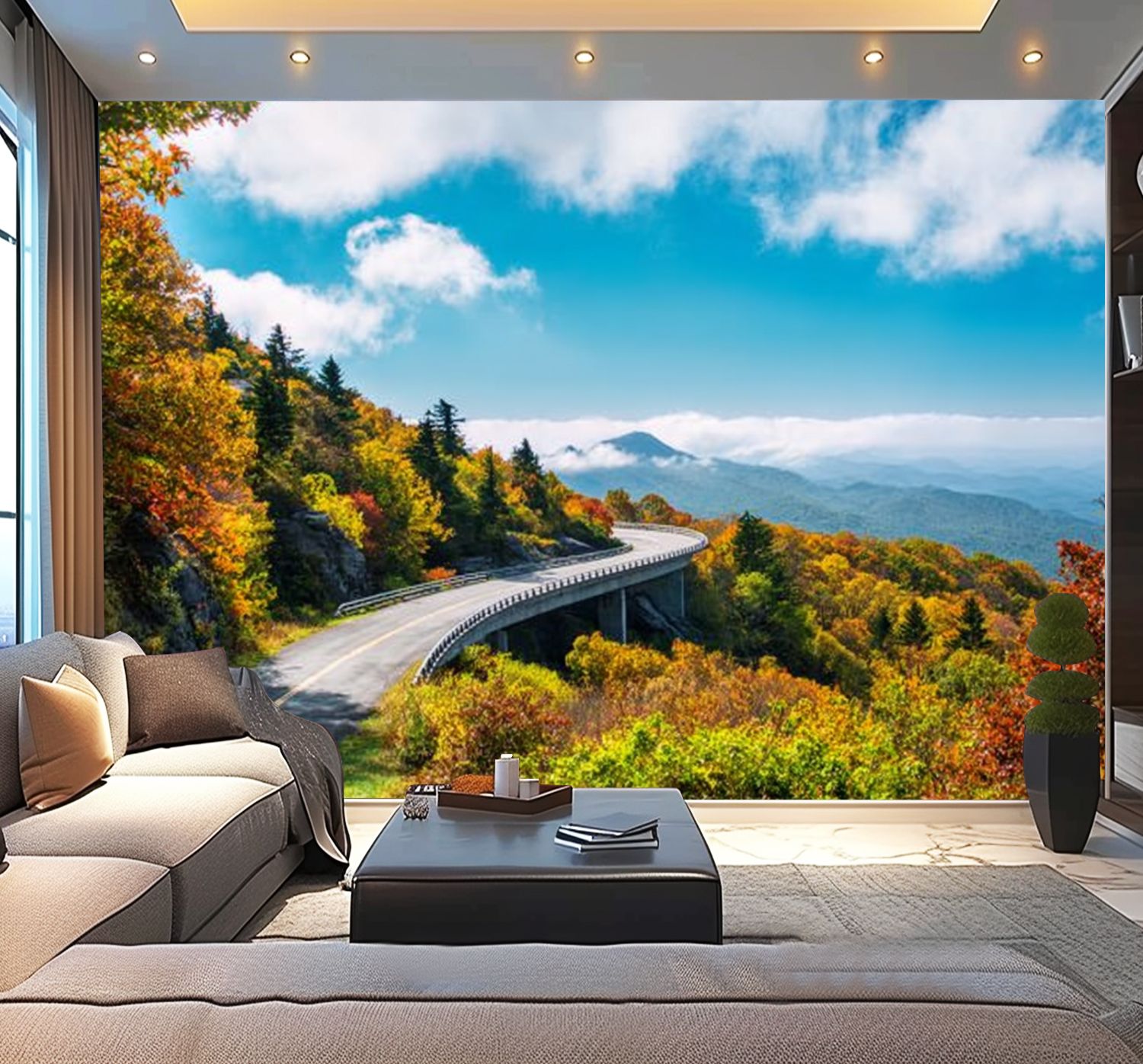 Peel and Stick Wallpaper Waterproof Road winding autumn Wall Mural ...