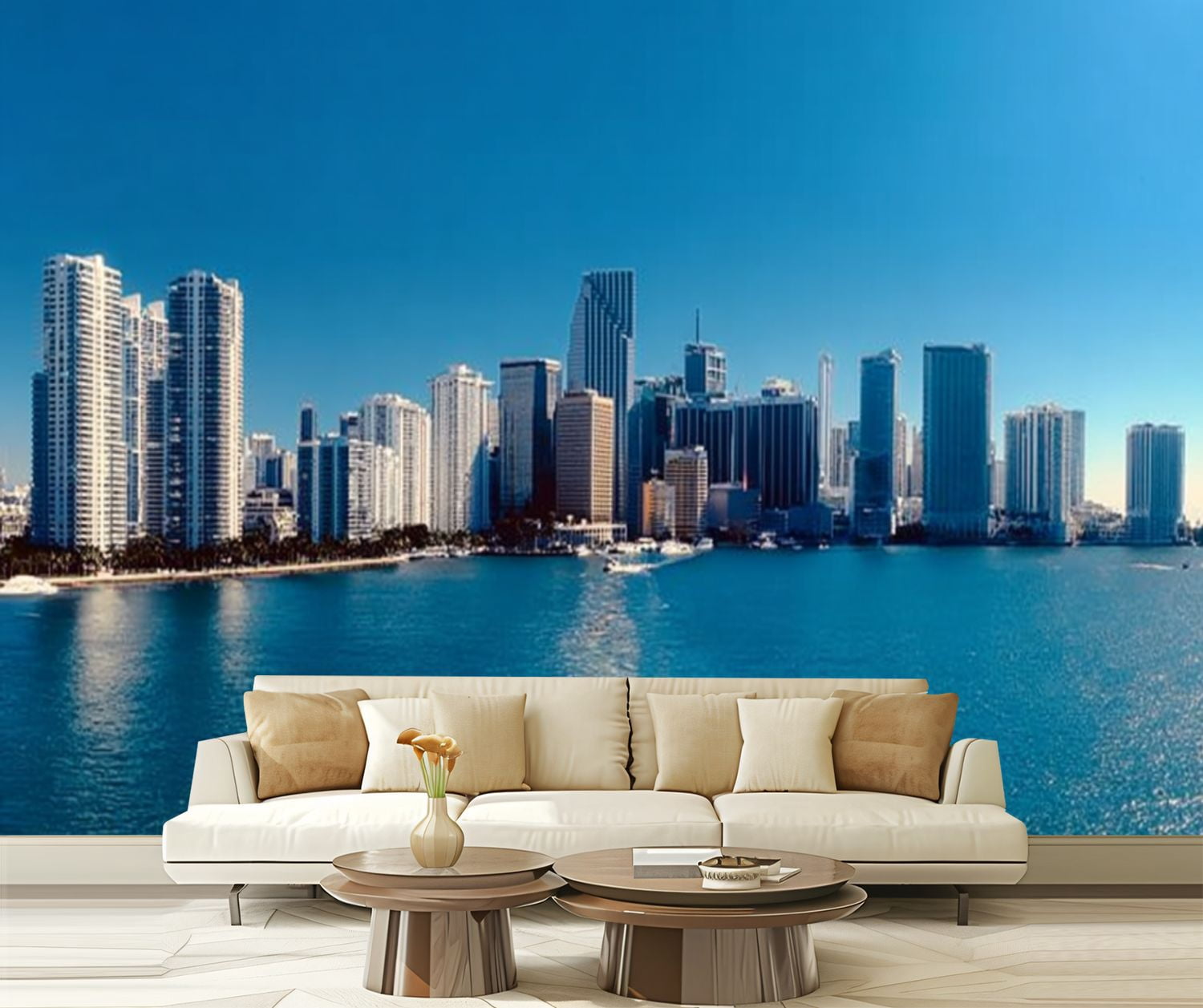 Peel and Stick Wallpaper Waterproof Skyline Miami downtown Wall Mural ...