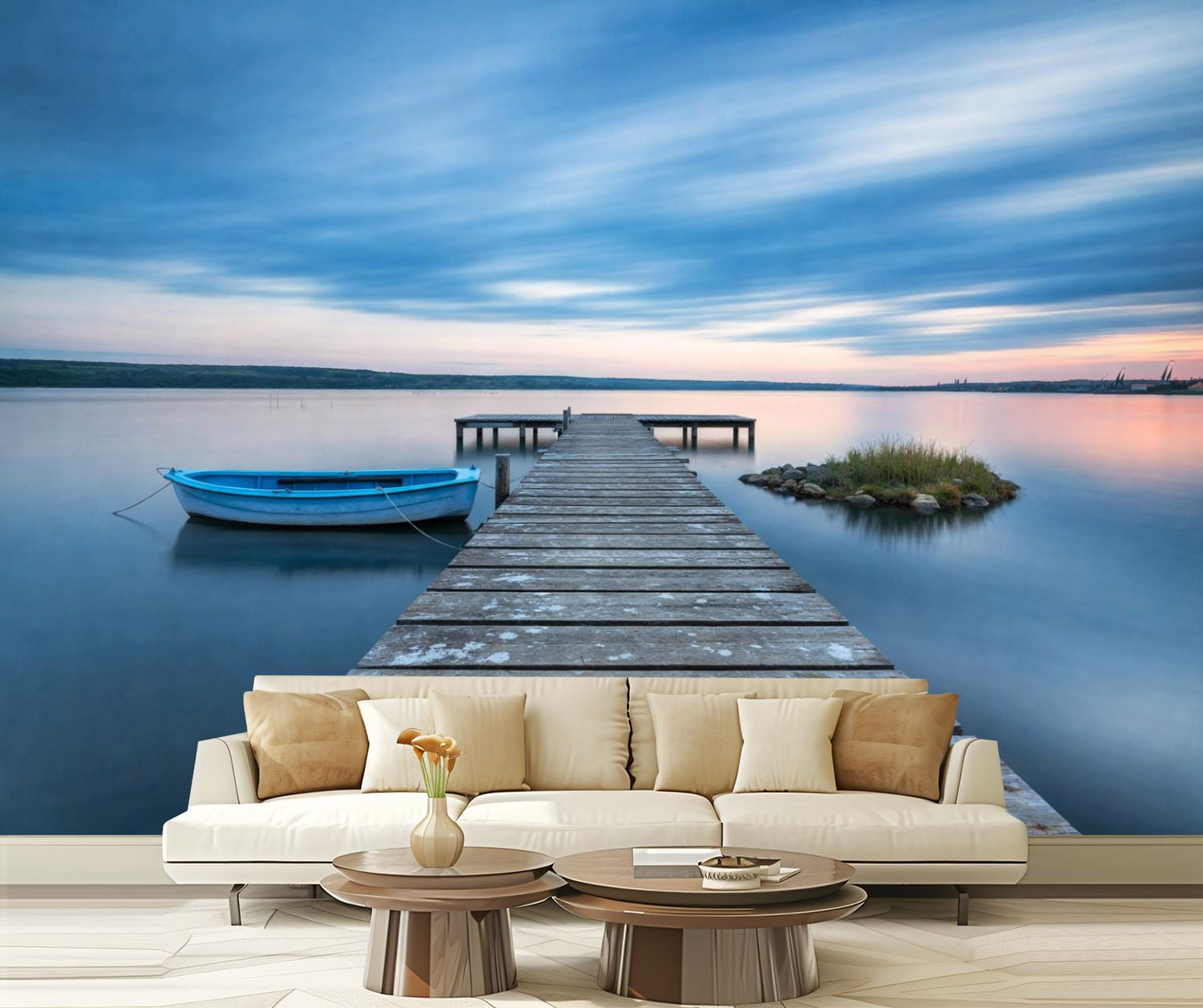 Peel and Stick Wallpaper Waterproof Small Dock Boat lake Wall Mural ...