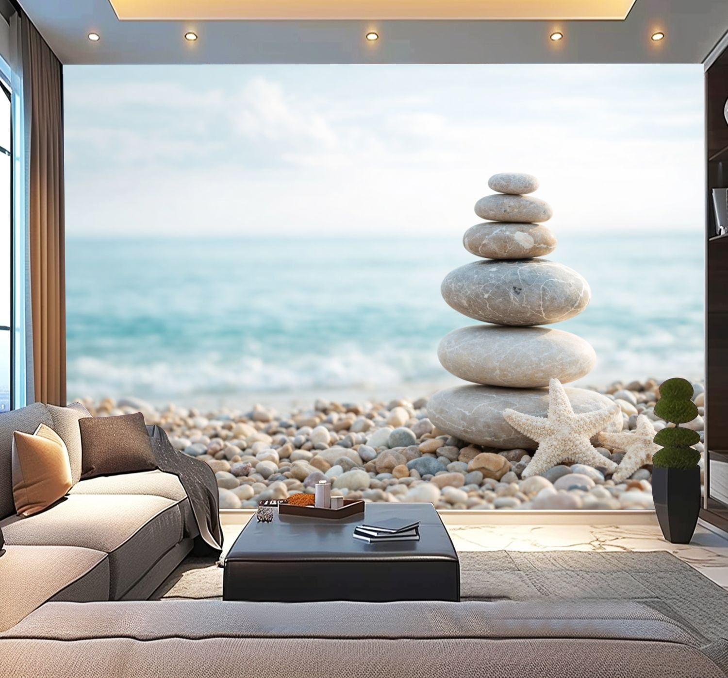 Peel and Stick Wallpaper Waterproof Stacked Zen Stones Pebble Beach ...