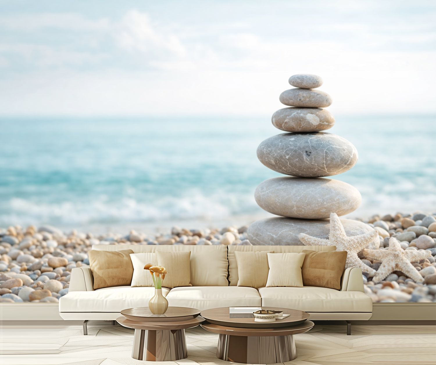 Peel and Stick Wallpaper Waterproof Stacked Zen Stones Pebble Beach ...