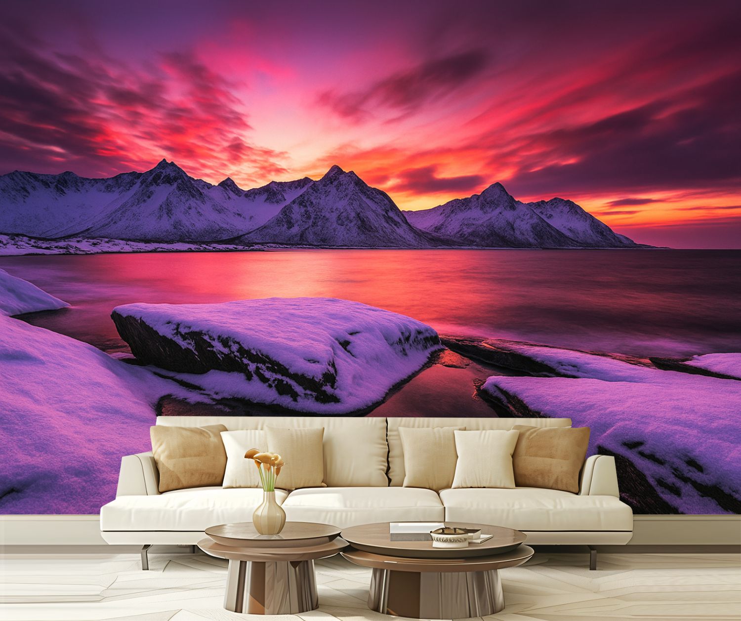 Peel and Stick Wallpaper Waterproof Steinfjord winter view sunset Senja ...