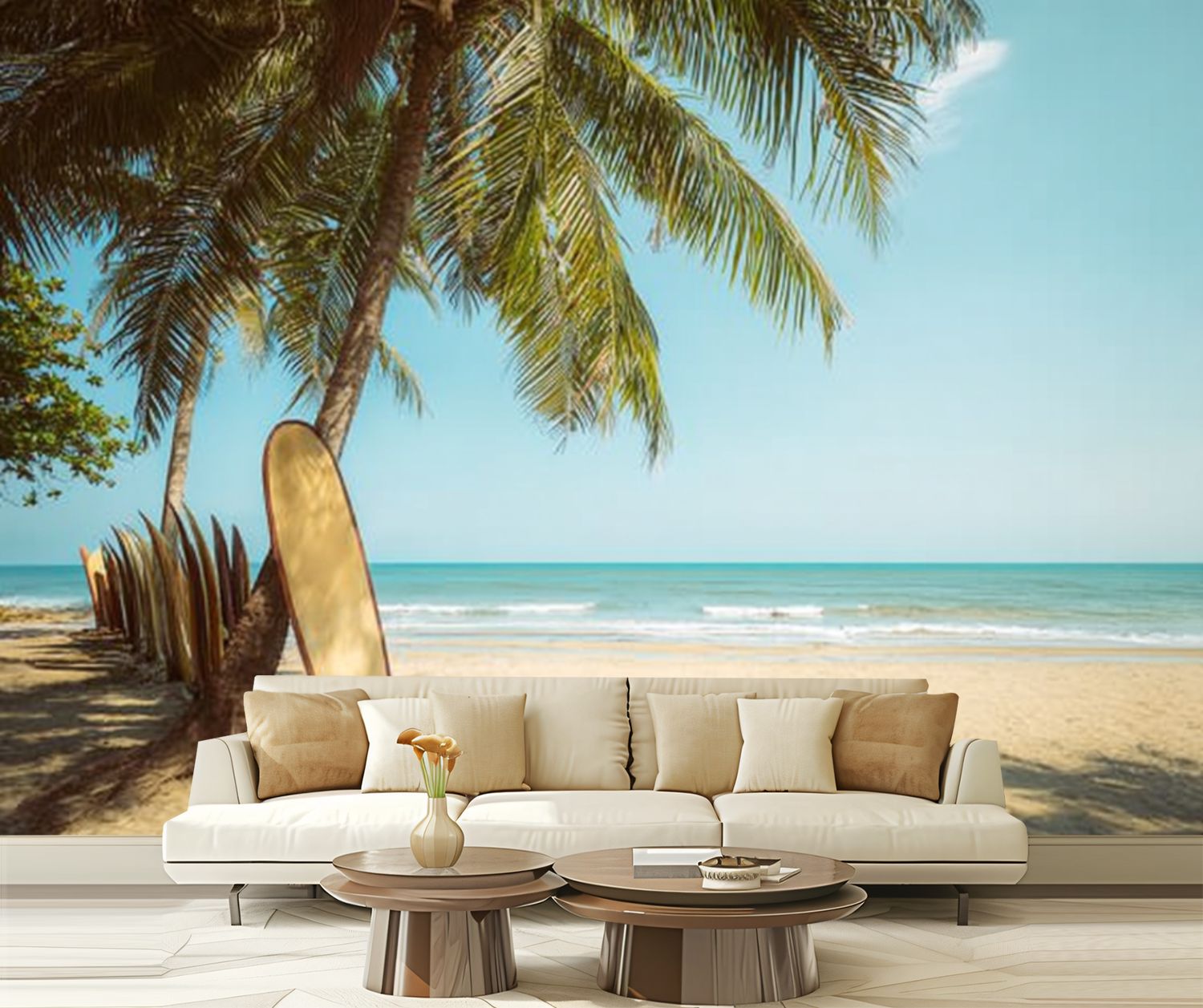 Peel and Stick Wallpaper Waterproof Surfboard palm tree beach summer ...