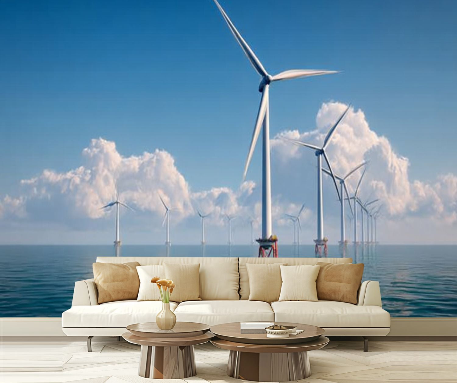 Peel and Stick Wallpaper Waterproof Wind turbine farm beautiful nature ...