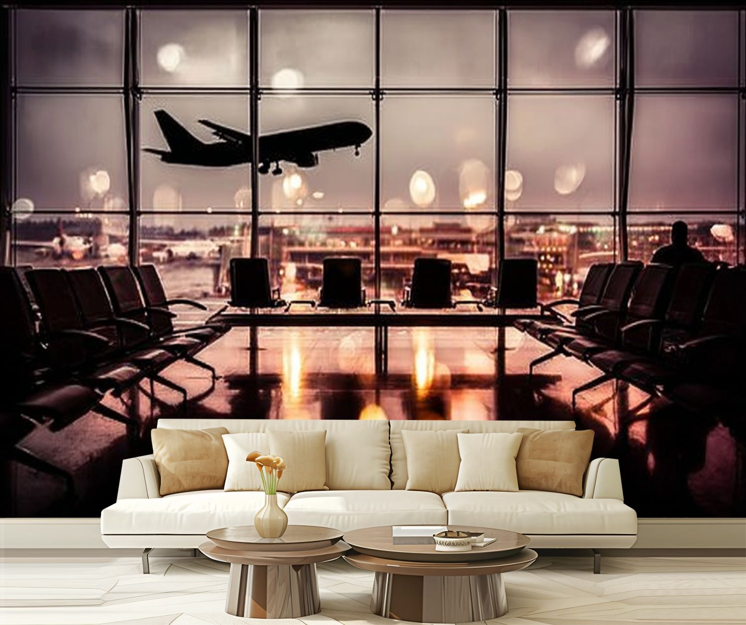 Peel and Stick Wallpaper Waterproof airport lounge airplane take off ...