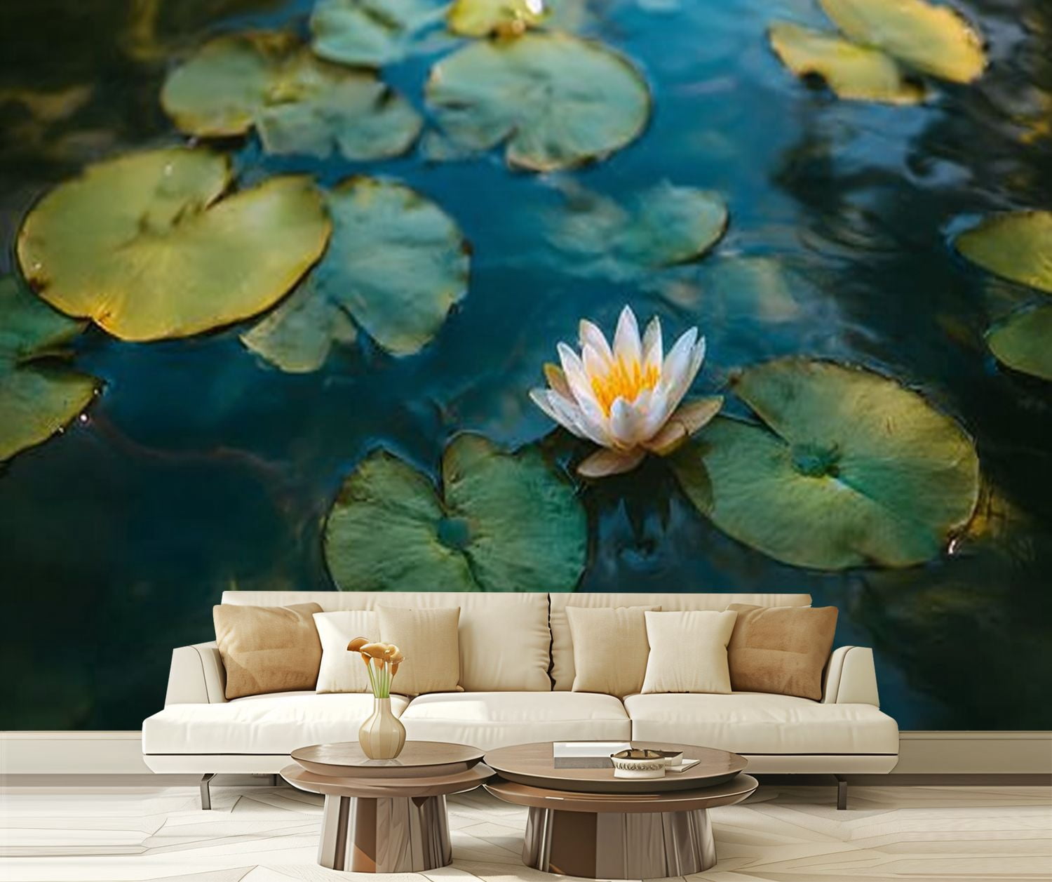Peel and Stick Wallpaper Waterproof blooming white pink lotus flowers ...