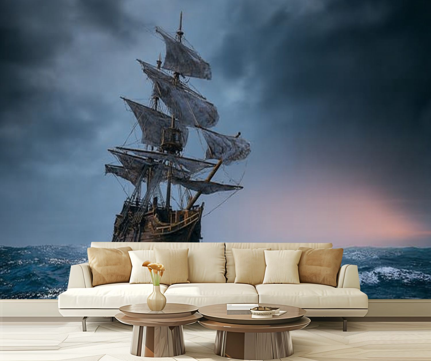 Peel and Stick Wallpaper Waterproof pirate ship sailing sea 3D render ...