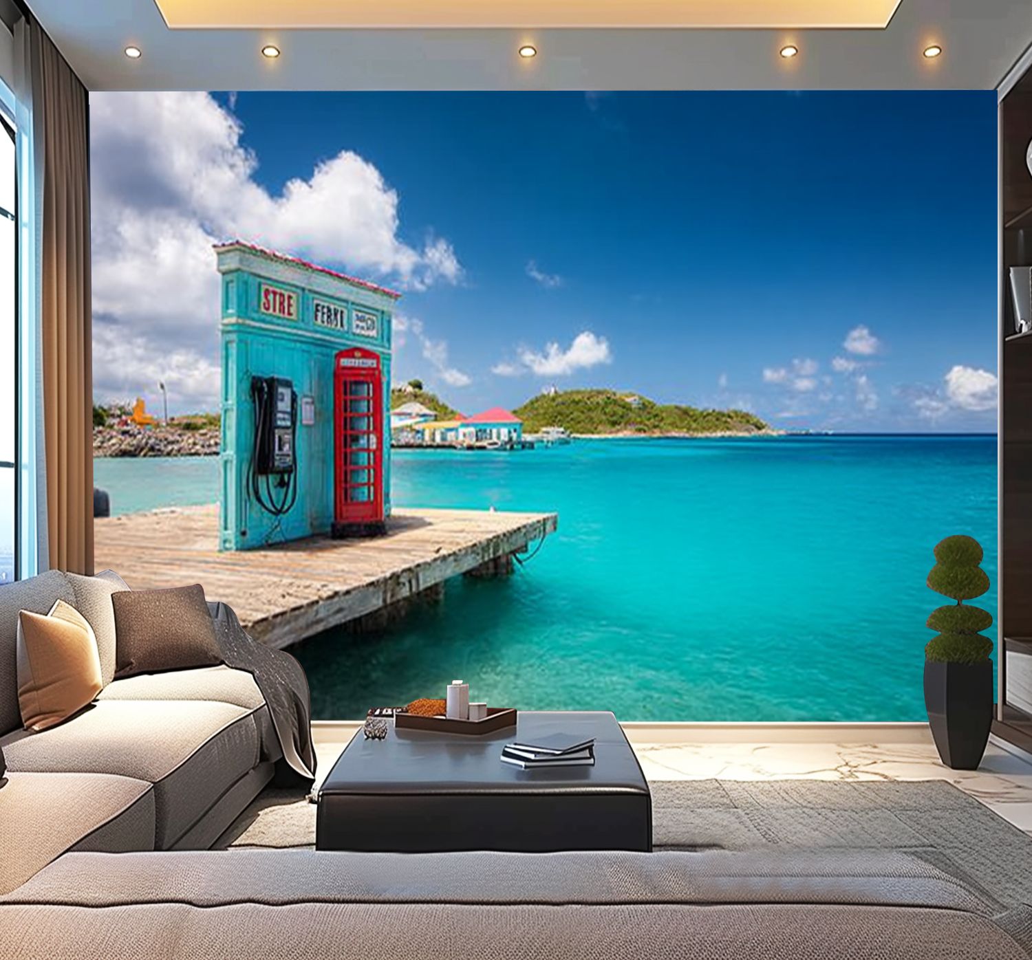 Peel and Stick Wallpaper Waterproof red booth fuel dock Marina Cay Wall ...