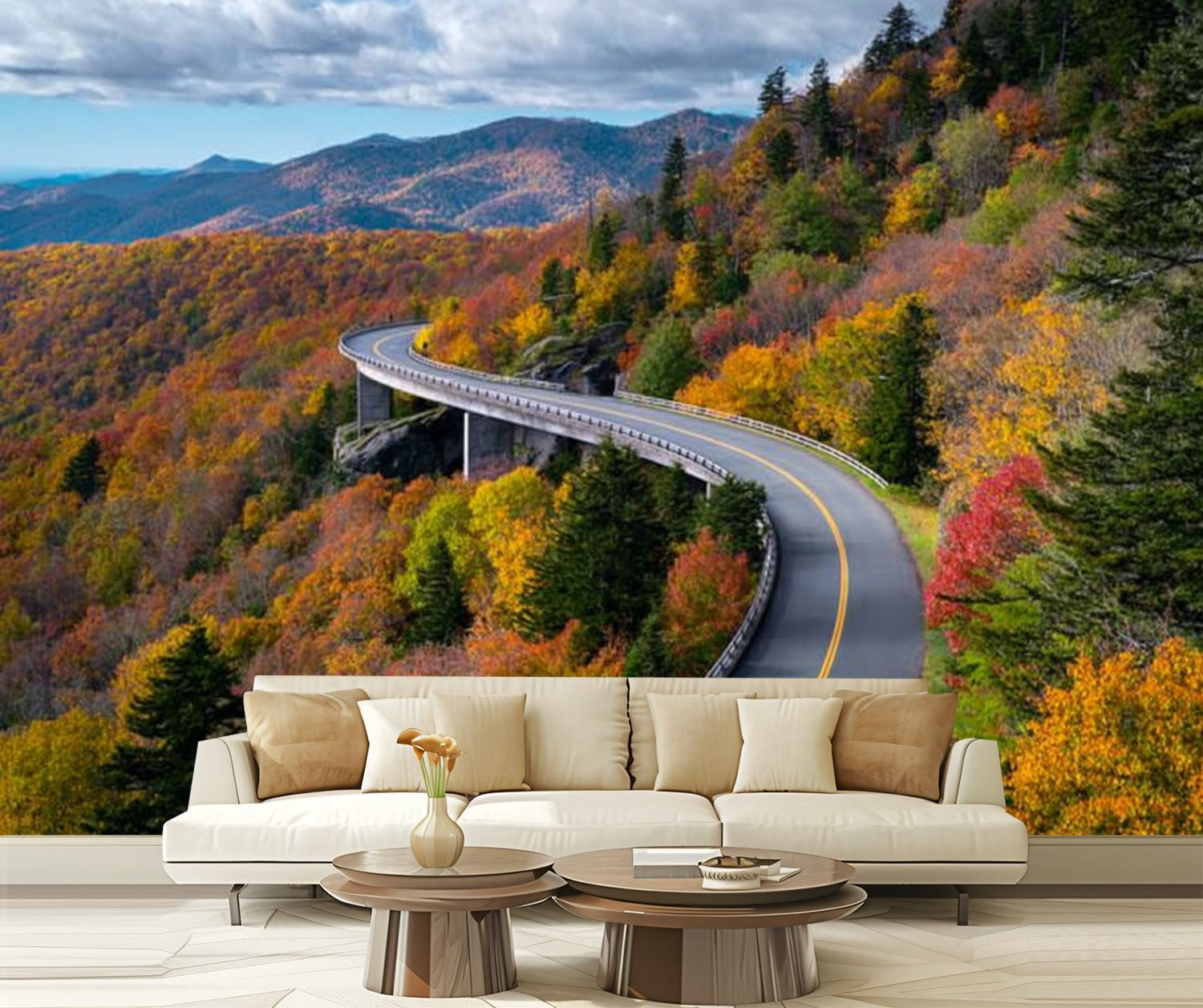 Peel and Stick Wallpaper Waterproof road Blue Ridge Parkway North Fall ...