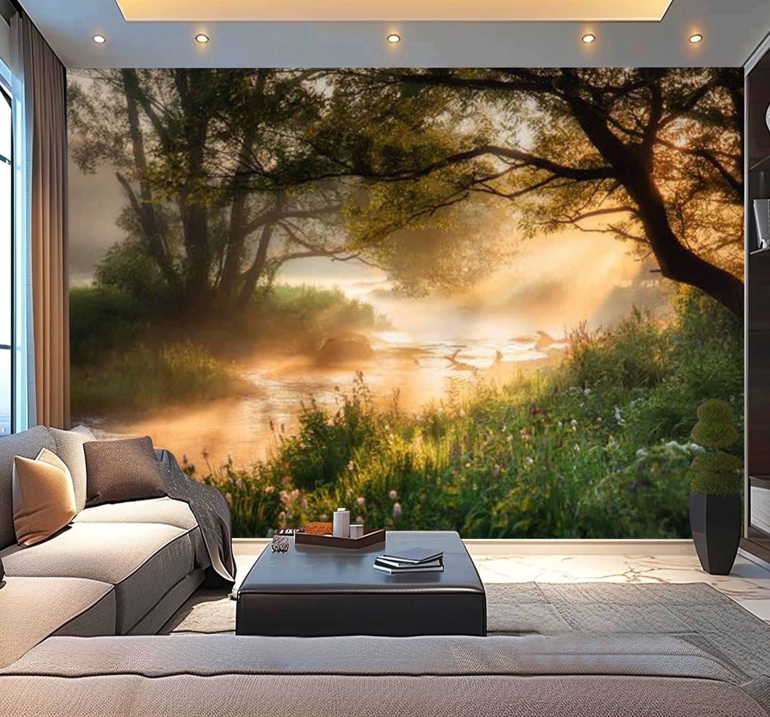 Peel and Stick Wallpaper Waterproof spring morning picturesque foggy ...