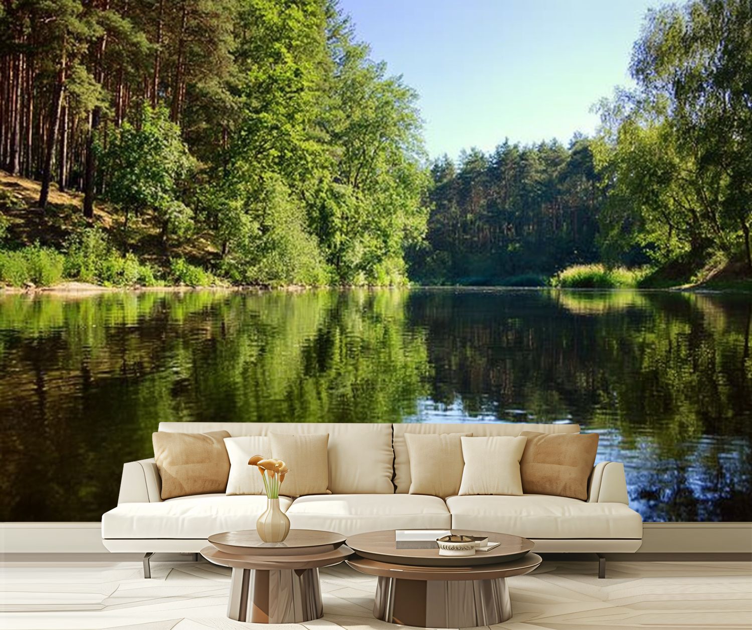 Peel and Stick Wallpaper Waterproof tranquil landscape lake pine forest ...