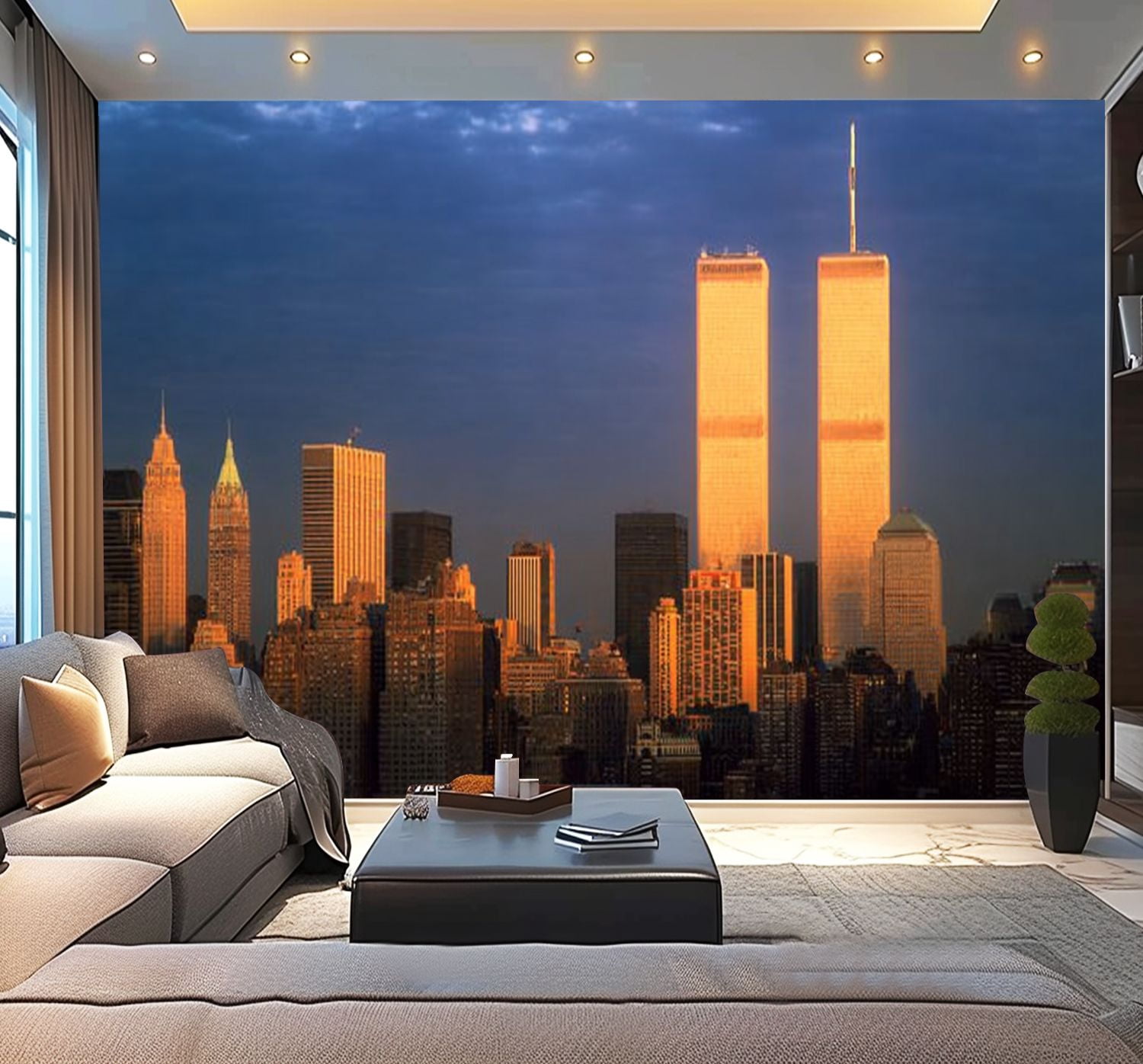 Peel and Stick Wallpaper Waterproof twin towers sunset Wall Mural Decor ...
