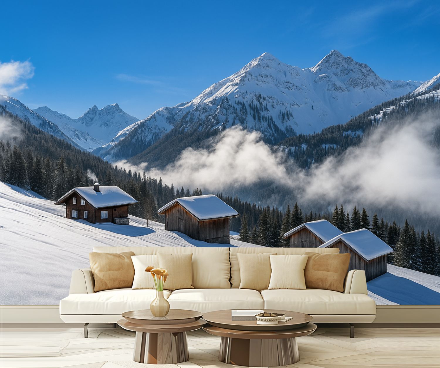 Peel and Stick Wallpaper Waterproof winter landscape ski lodge austrian ...