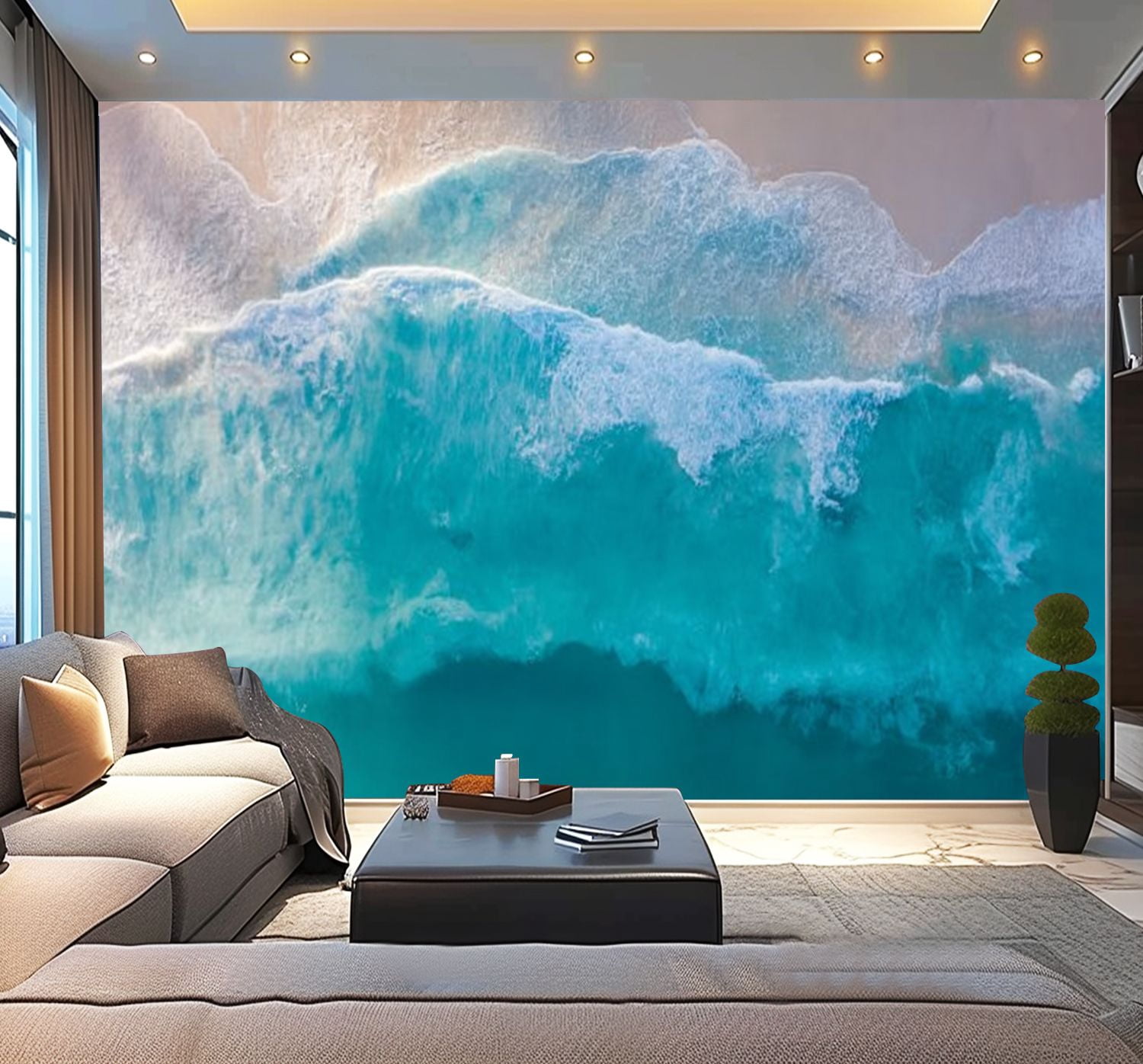 Peel and Stick Wallpaper Waves azure sea Modern Art Wall Mural Decor ...