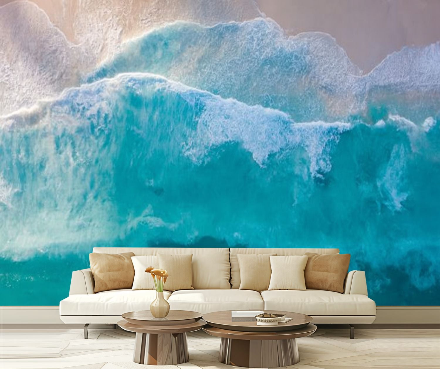 Peel and Stick Wallpaper Waves azure sea Modern Art Wall Mural Decor ...