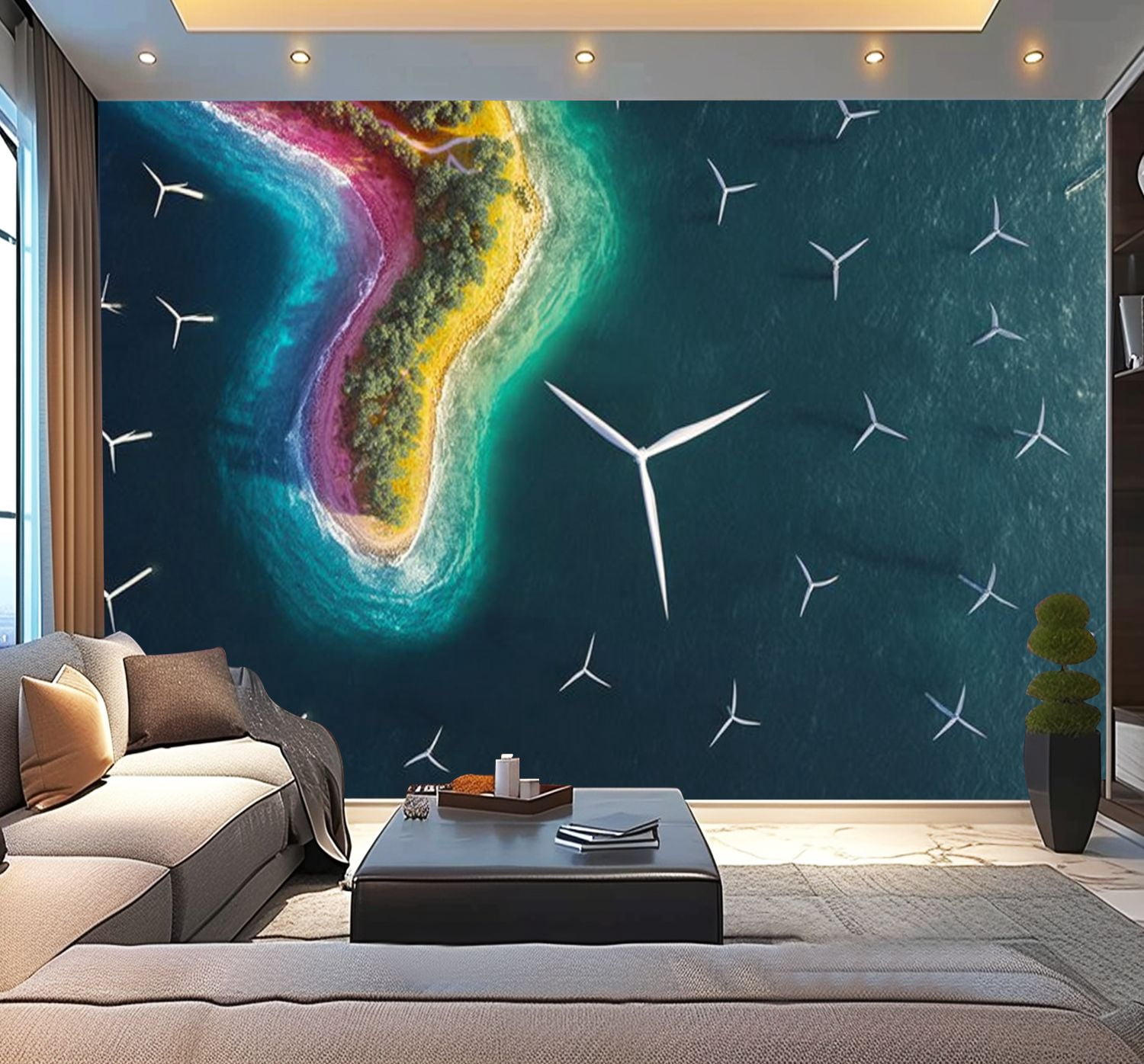 Peel and Stick Wallpaper Wind turbines sea Modern Art Wall Mural Decor ...