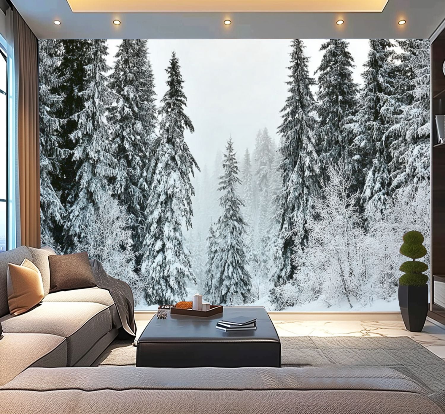 Peel and Stick Wallpaper Winter forest trees covered snow Modern Art ...