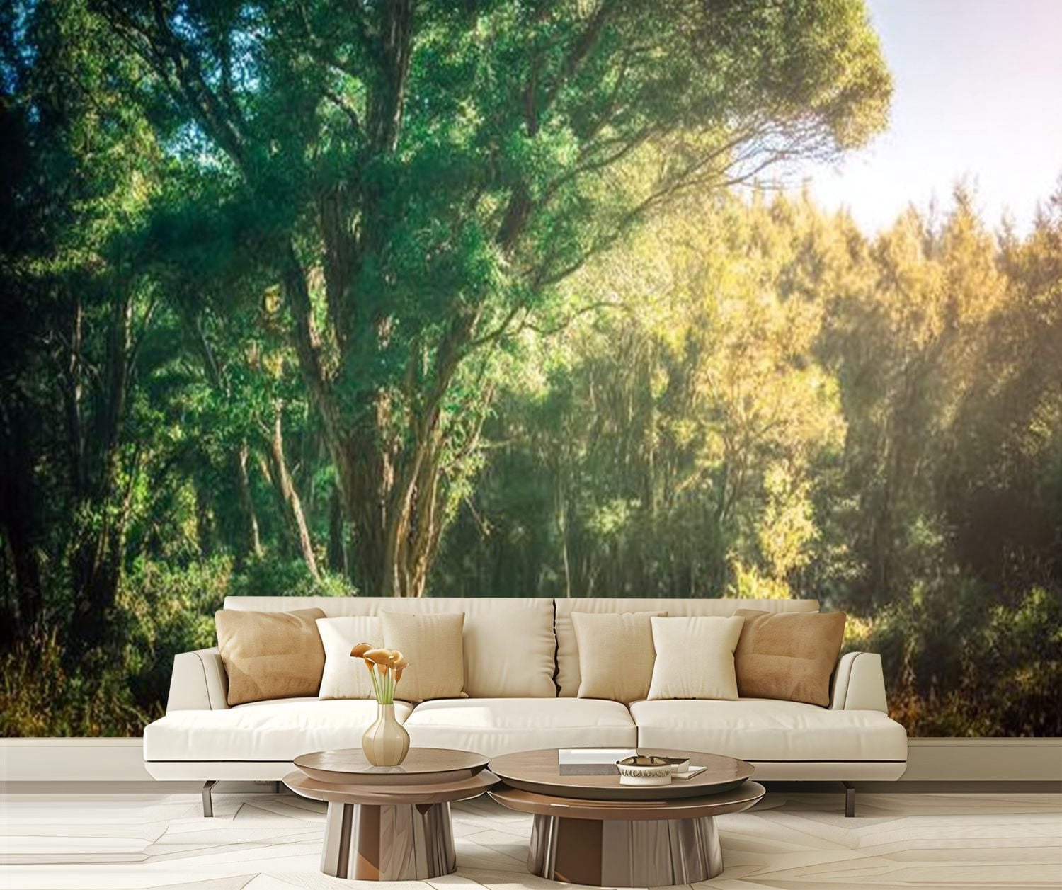 Peel and Stick Wallpaper bright sun rays shining branches trees Modern ...
