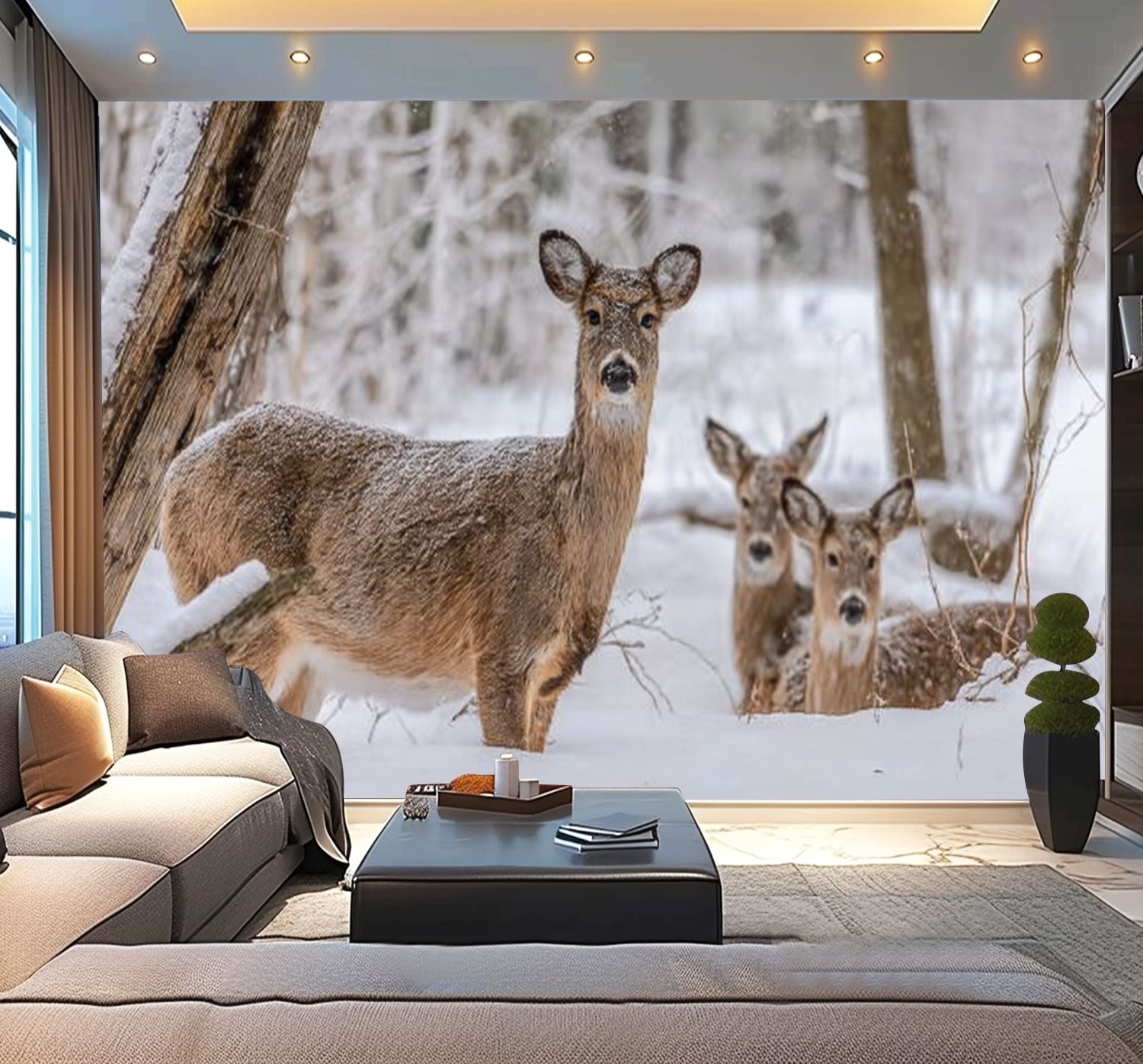 Peel and Stick Wallpaper group whitetail deer winter snow Modern Art ...