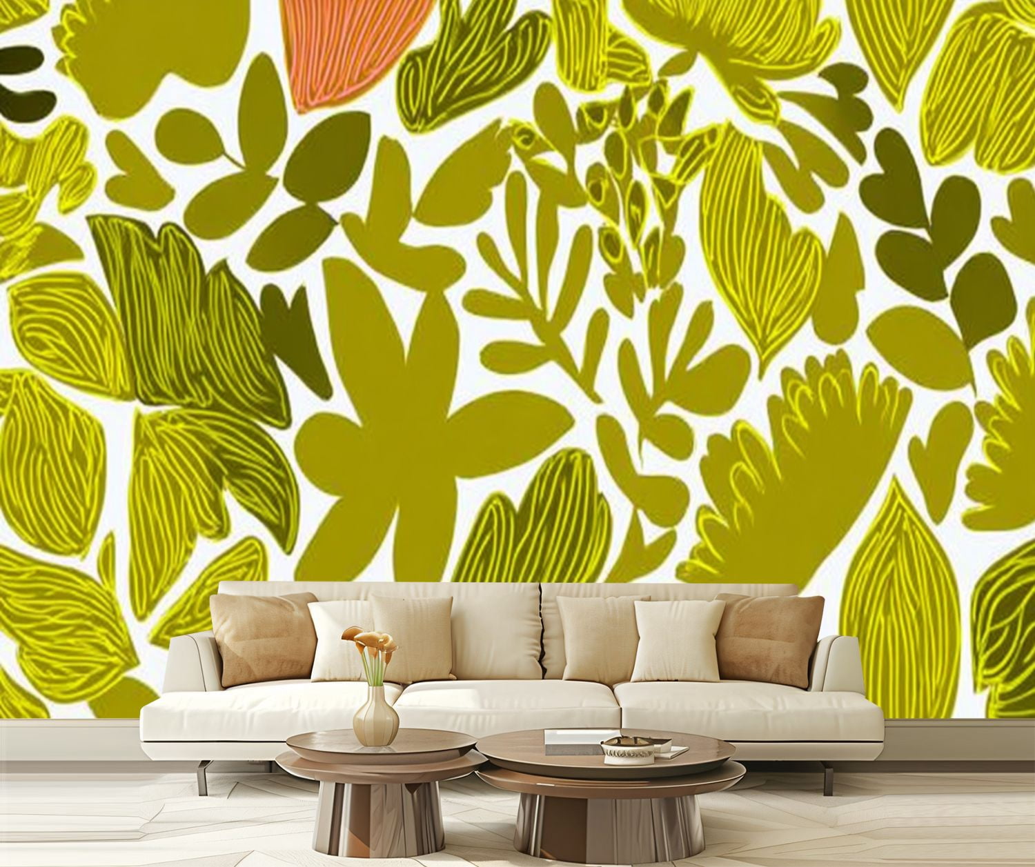 Peel and Stick Wallpaper leaf leaves flower abstract Modern Art Wall ...