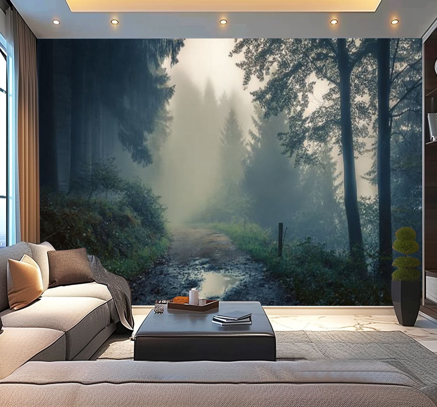 Peel and Stick Wallpaper path fog Black Forest Modern Art Wall Mural ...