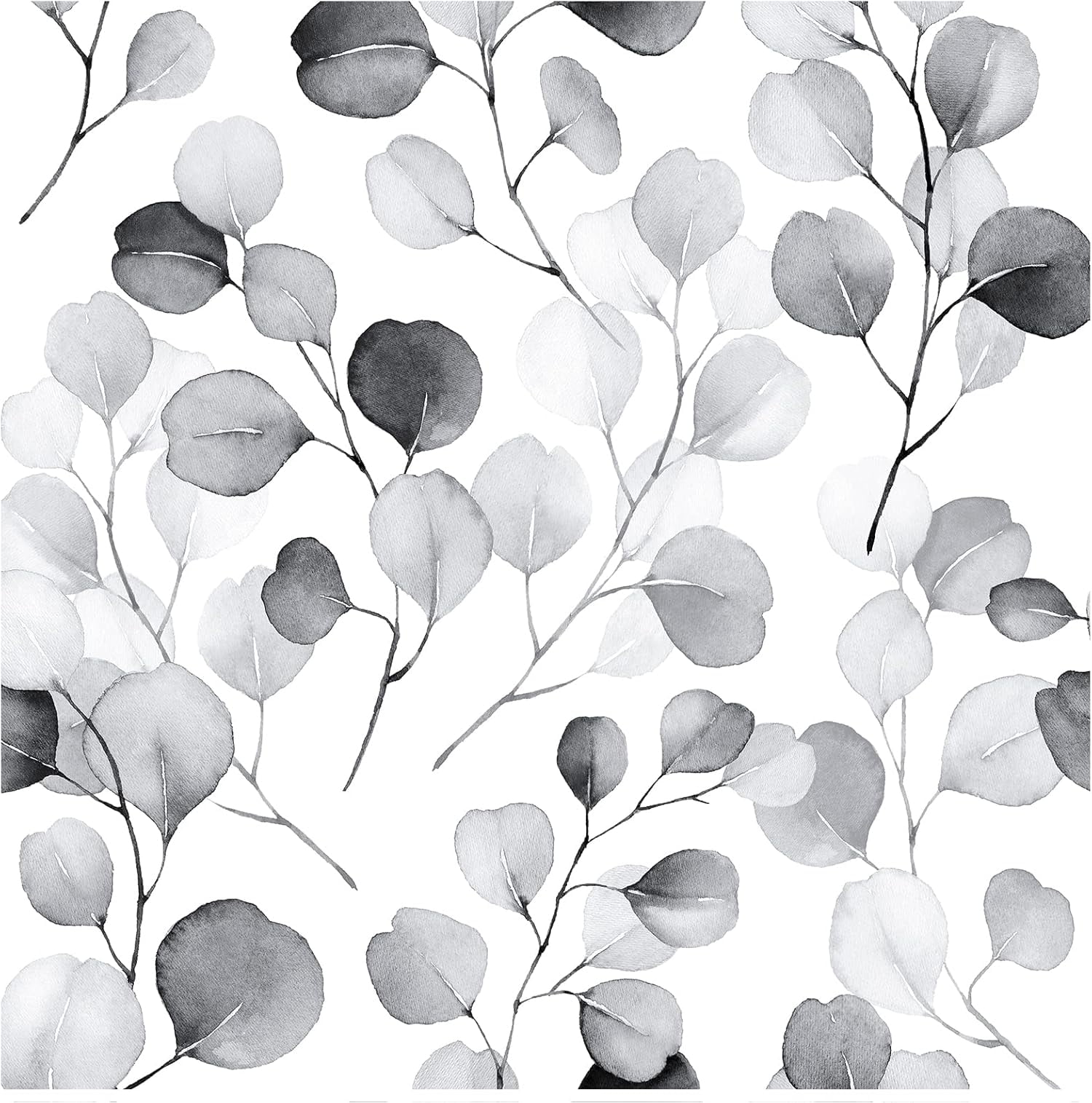 Peel and Wallpaper Black/Grey/White Eucalyptus Leaf Floral Wall Mural ...