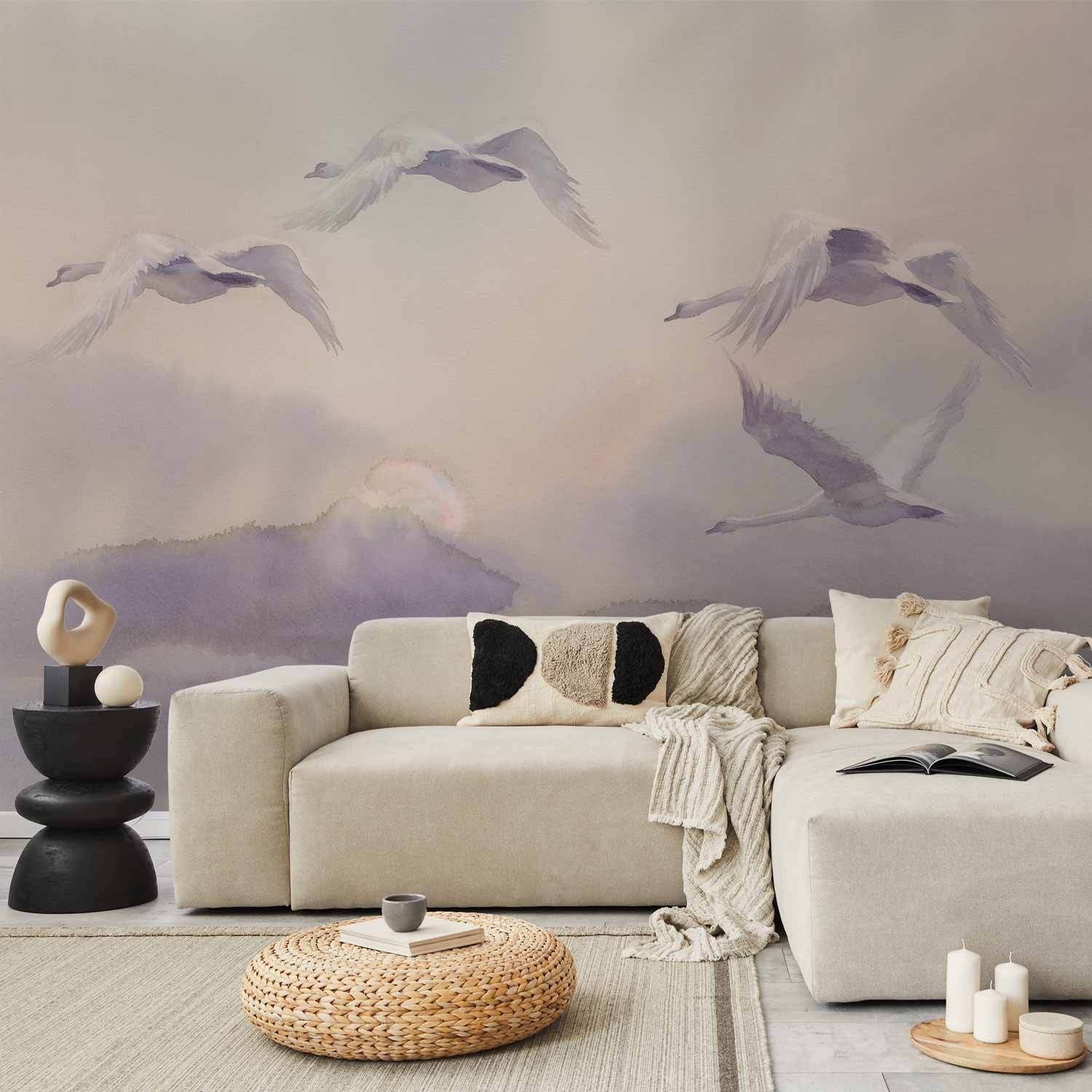 Peel and stick wall mural - Flying Swans - Walmart.com
