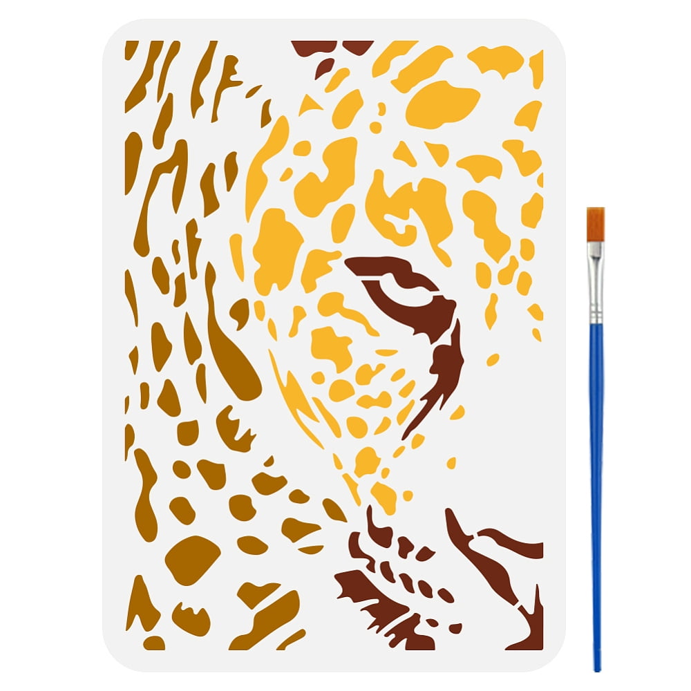 Peep Leopard Stencil with a Paint Brush 11.7x8.3Inch Abstract Leopard ...