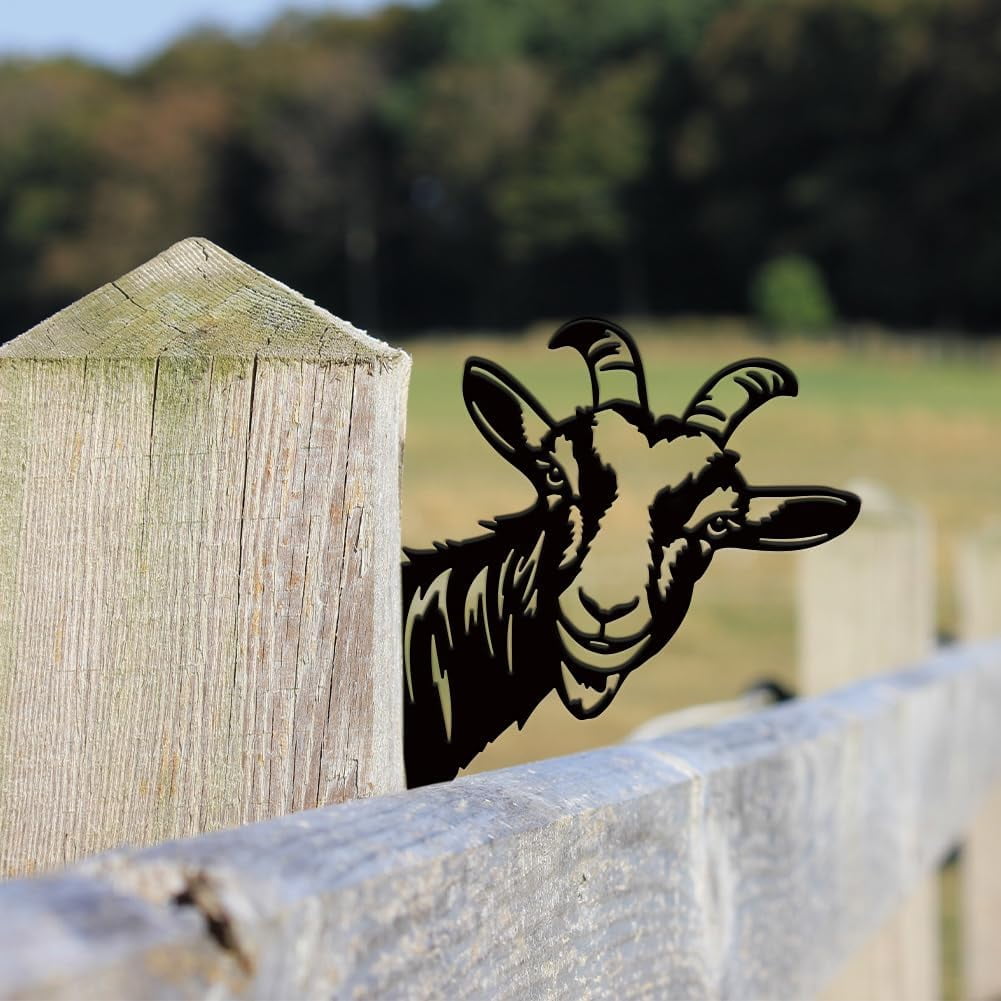 Peeping Goat Metal Garden Decor Goats Outdoor Ornament Black Silhouette ...