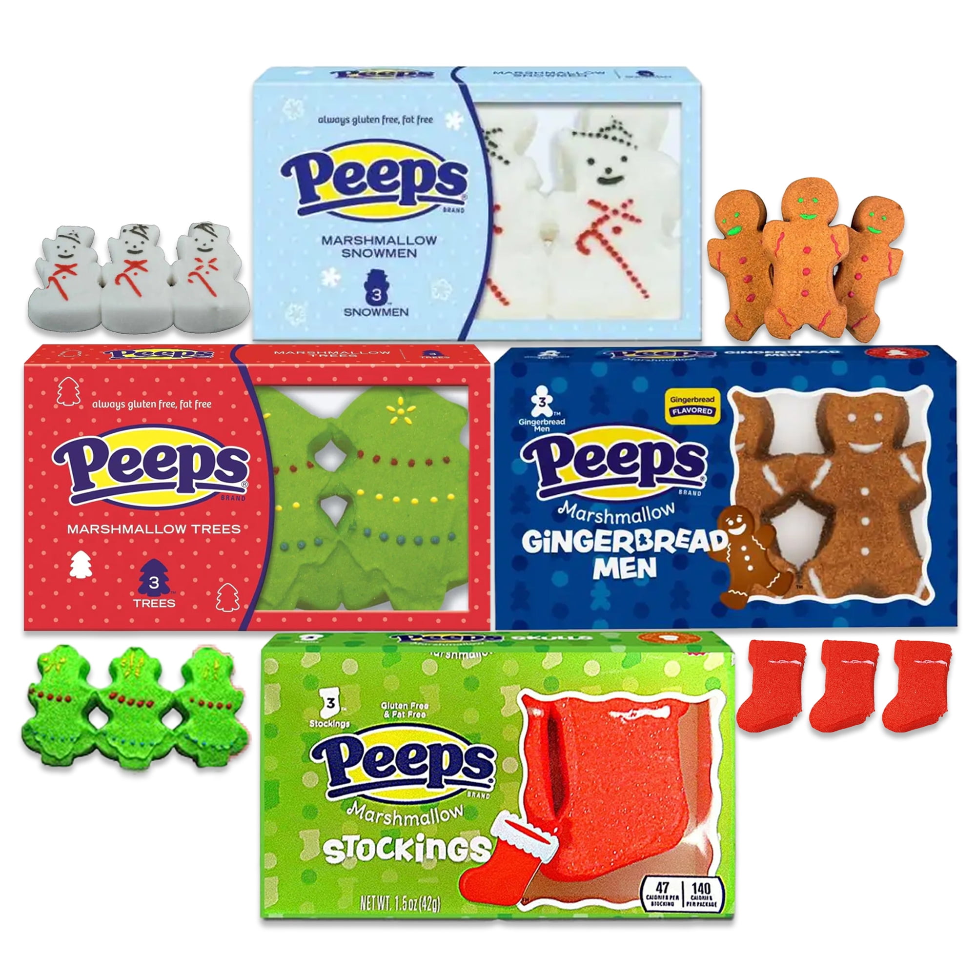 Peeps 4 Pack Variety Pack (12 Peeps Total)- Trees, Snowman, Gingerbread ...
