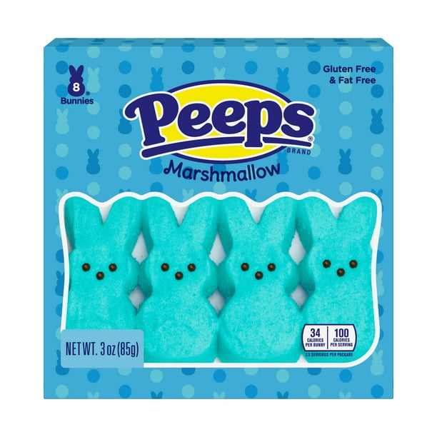 Peeps, Blue Marshmallow Bunnies Easter Candy, 8 Count (3.0 Ounce ...
