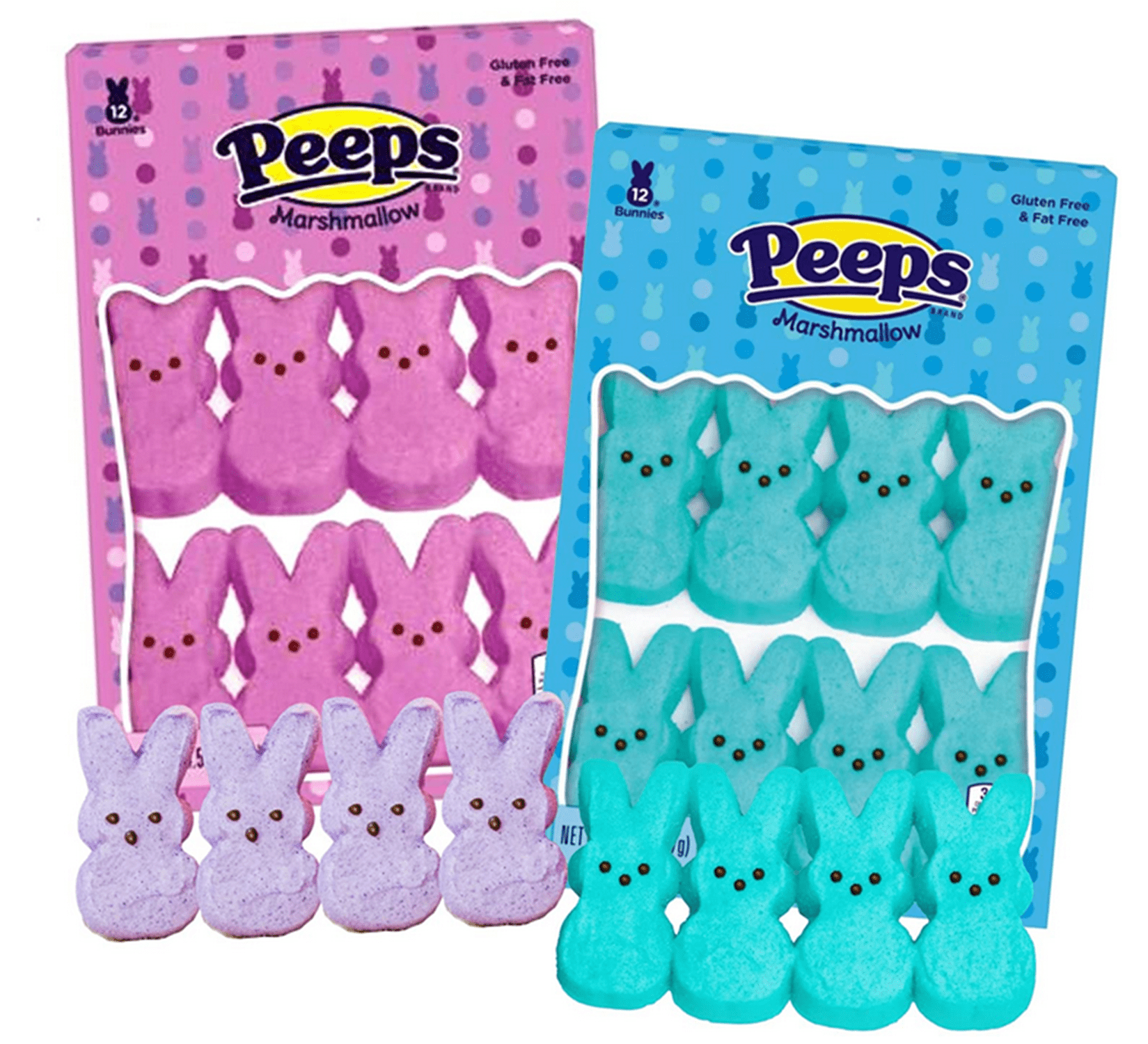 Peeps Easter Candy, Purple and Blue Marshmallow Bunnies, 2 Packs of 12 ...