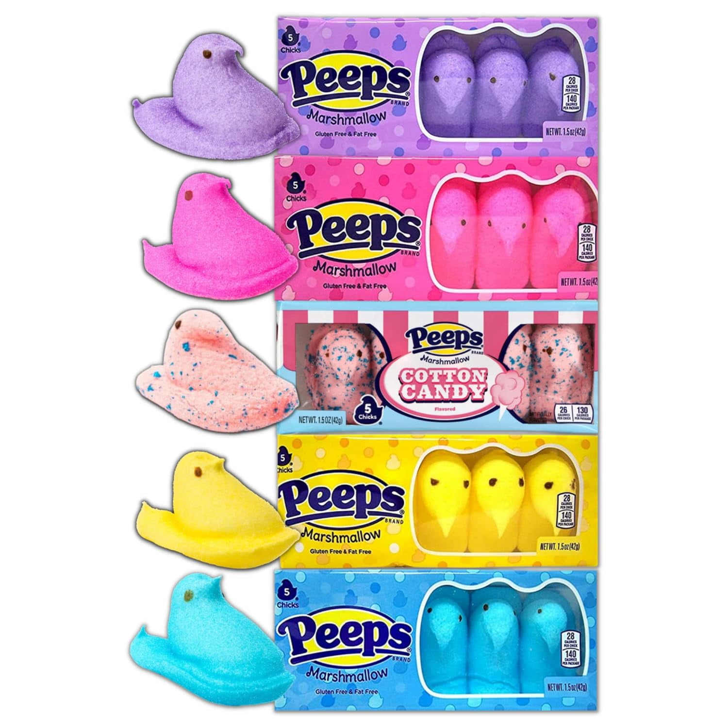 Peeps Marshmallow Easter Candy Variety 5 Pack, Sugar Coated Fluffy ...
