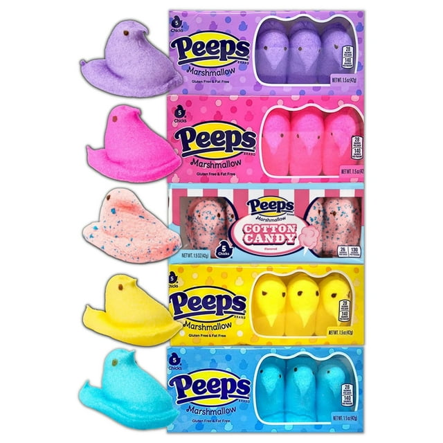 Peeps Marshmallow Easter Candy Variety 5 Pack, Sugar Coated Fluffy ...