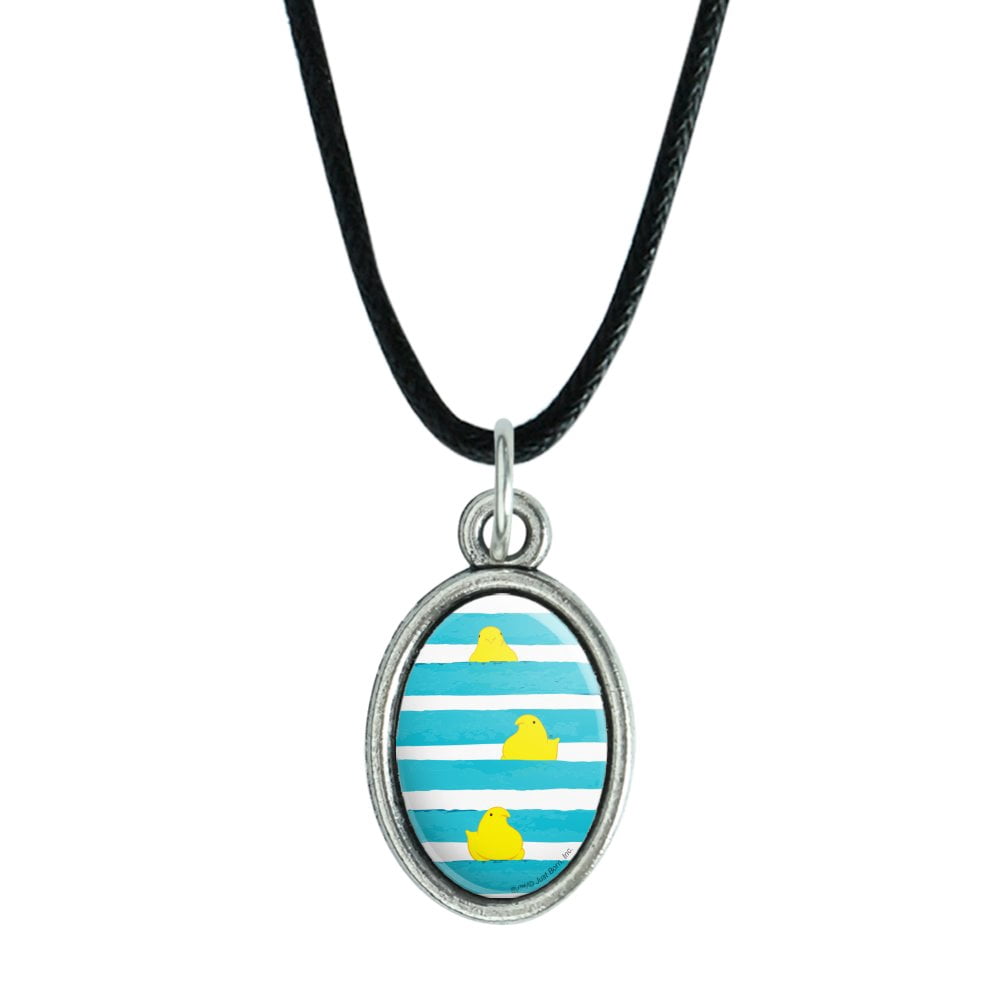 Peeps Peeping Behind Stripes Antiqued Oval Charm Pendant with Black ...