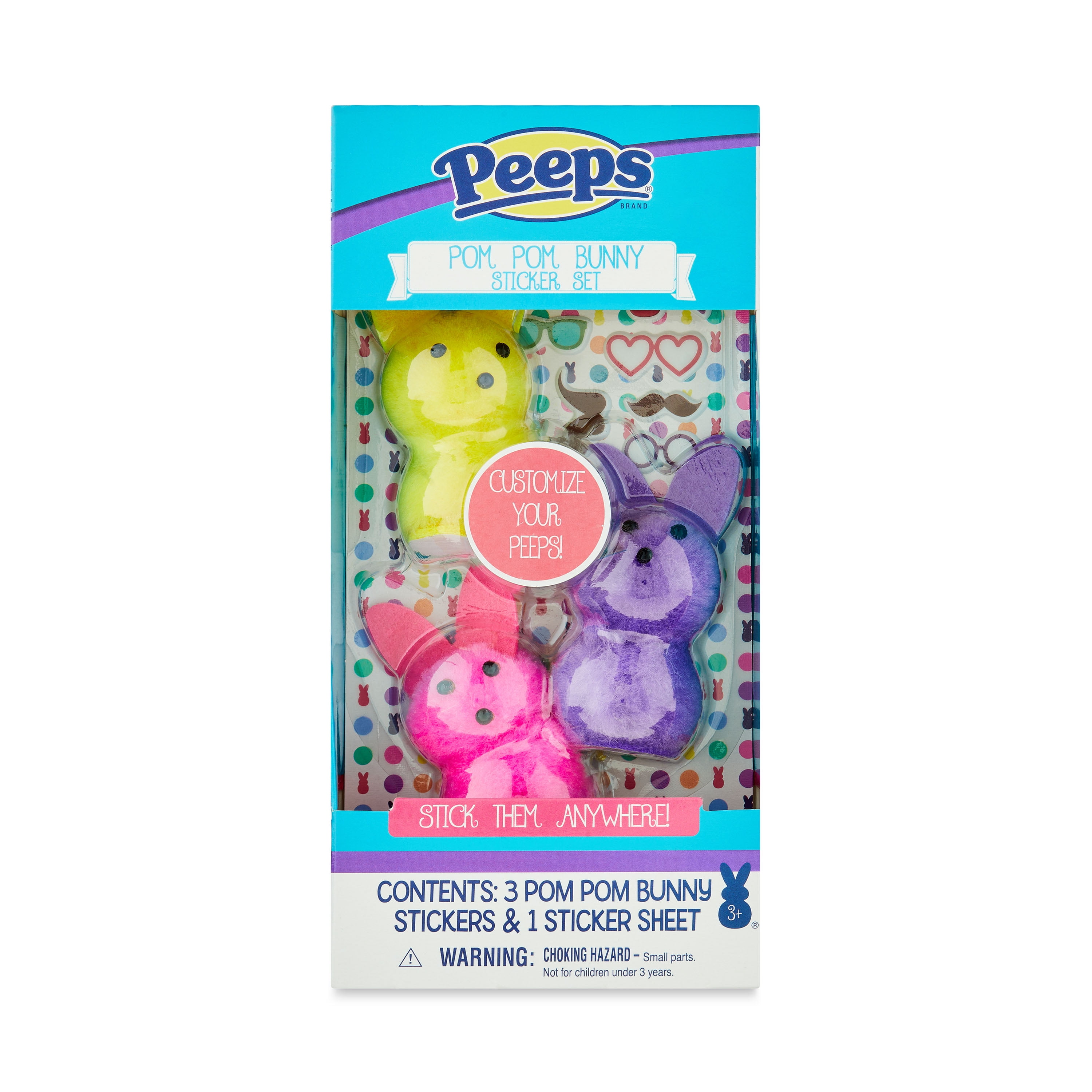 Peeps Pom Pom Bunnies Sticker Set, Easter Party Favor, 3+ - Walmart.com