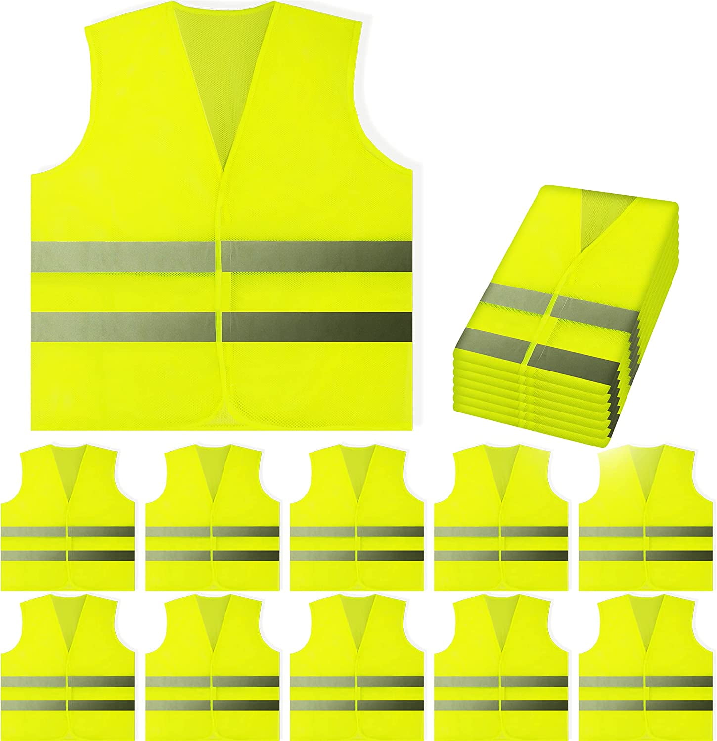 PeerBasics Safety Vests 10 Pack - Yellow Reflective High Visibility, Hi ...