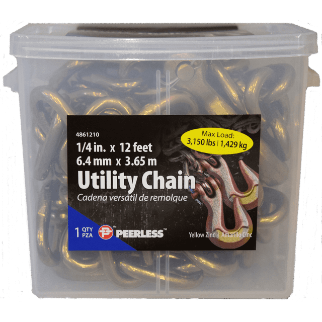 Peerless Chain Utility Yellow Zinc Plated Tow Chain & Hooks, 1/4" x 12 ...