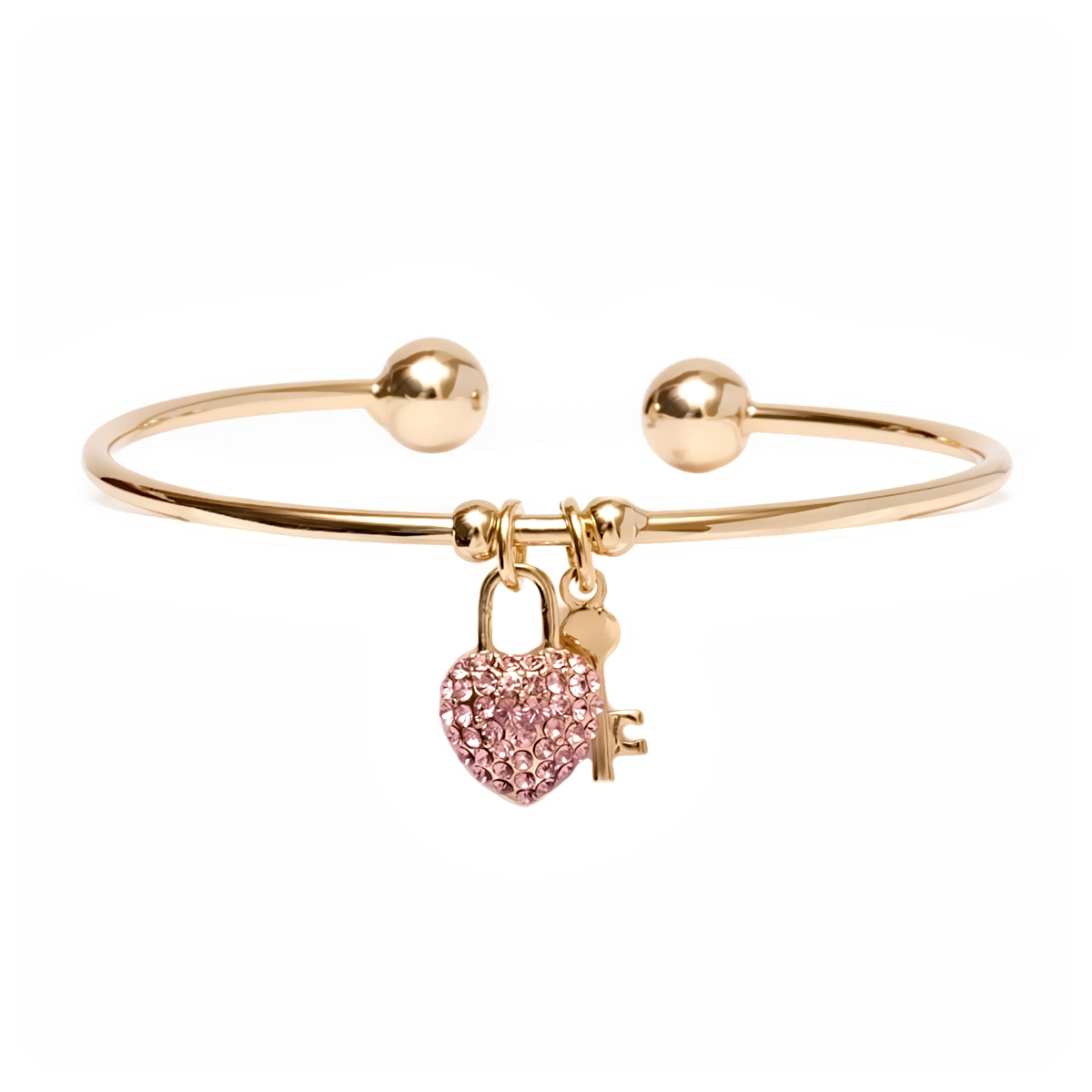 Peermont 18k Gold Overlay Heart Lock and Key Charm Bangle Made with ...