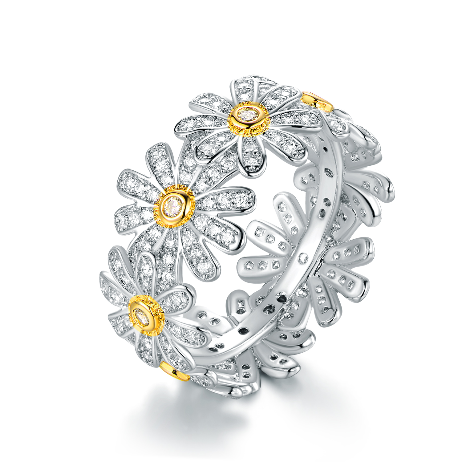 Peermont Peermont 18k White Gold Plated Floral Sunflower Ring - Walmart.com