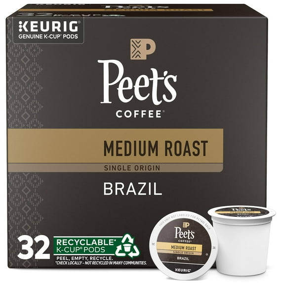 Peet's Coffee, Medium Roast Keurig K-Cup Pods - Single Origin Brazil 32 ...