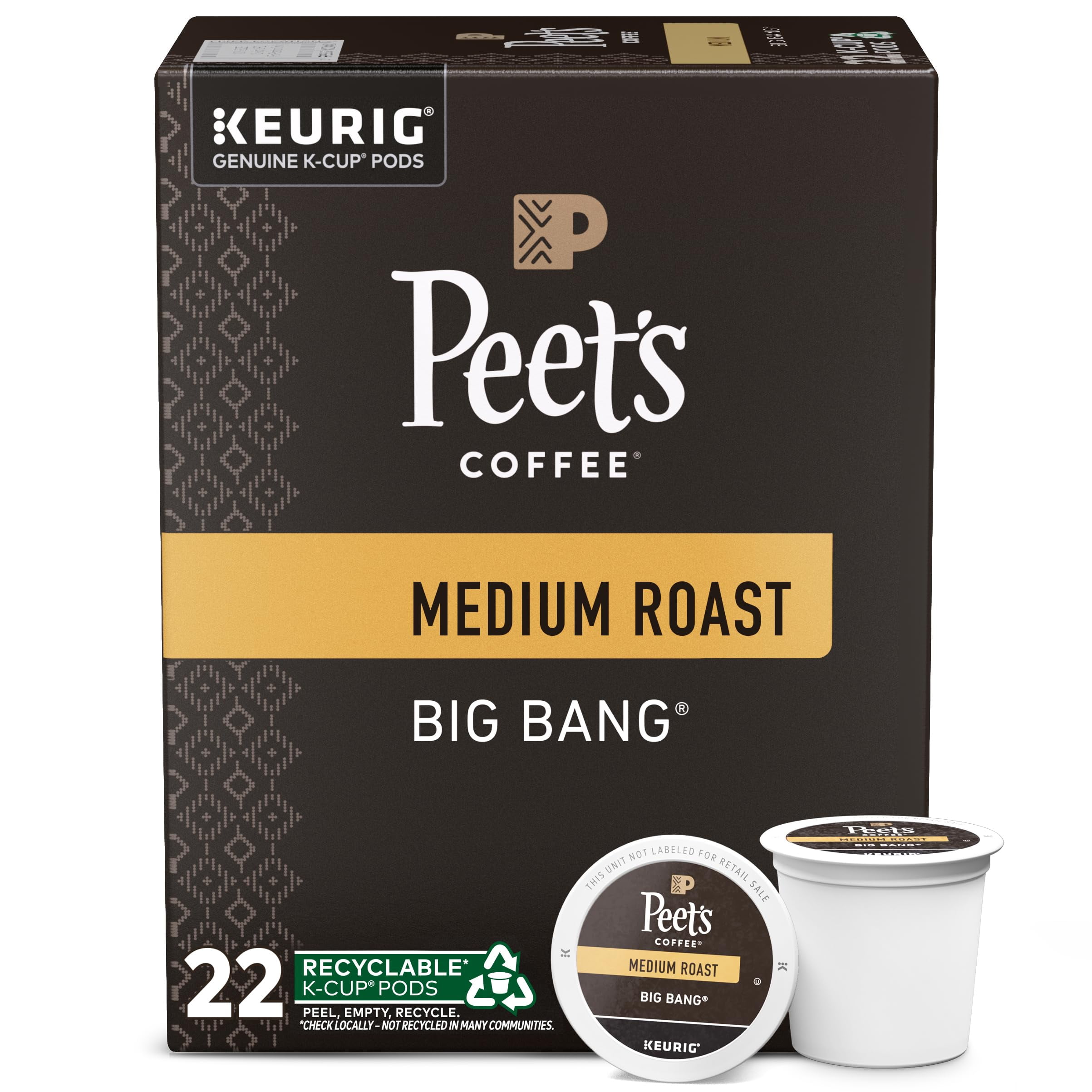 Peets Coffee K-Cup Coffee Pods For Keurig Brewers, Medium Roast, Pods, Big Bang, 22 Count (Pack ...