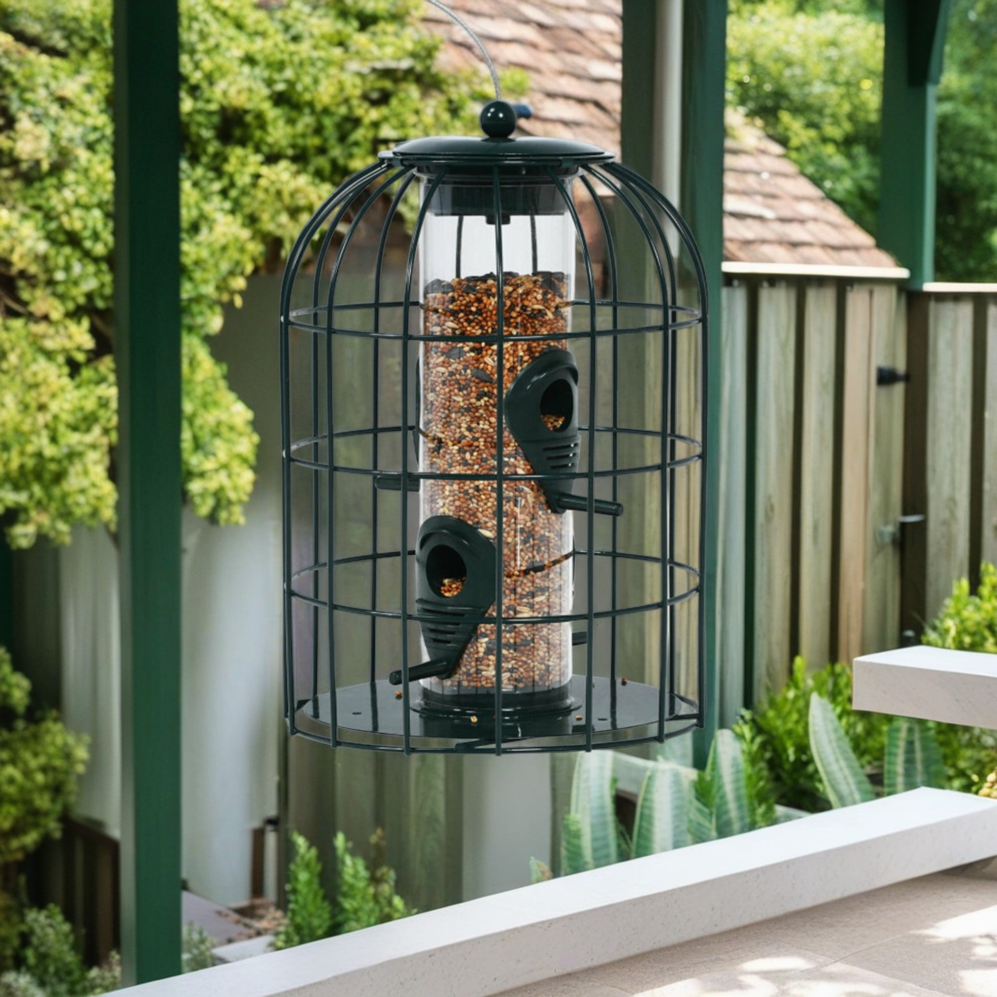 Pefilos 10" Outside Bird Feeder, Metal Seed Guard Deterrent, Hanging ...