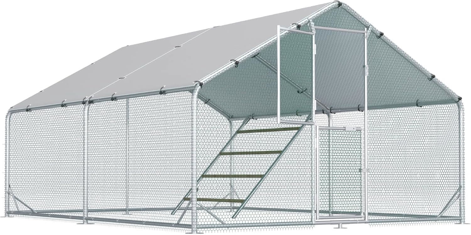 Pefilos 10x13x6.5FT Metal Chicken Coop, Dome Run with Weatherproof ...