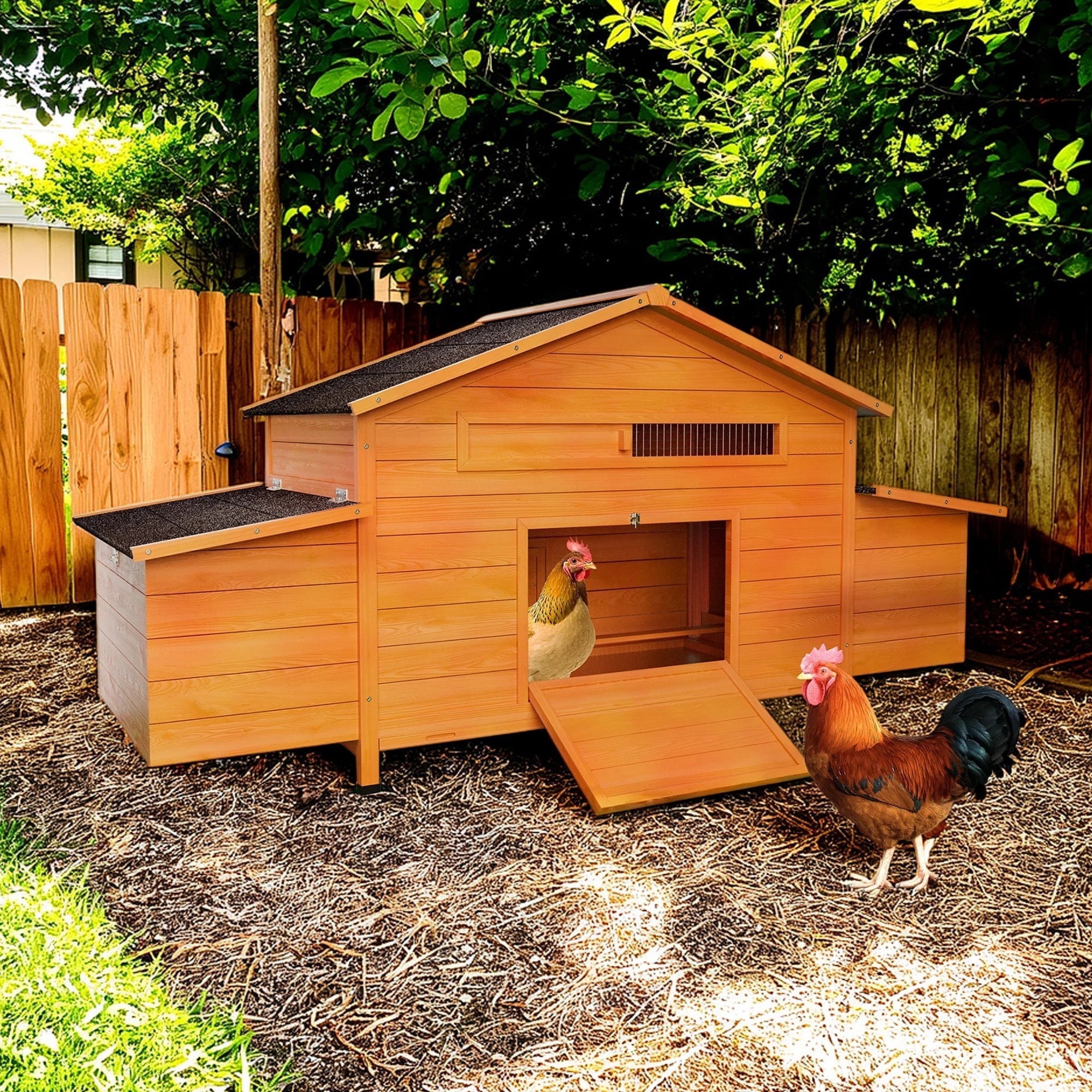 Pefilos 69" Outdoor Wooden Chicken Coop with Nesting Box, Ramp ...