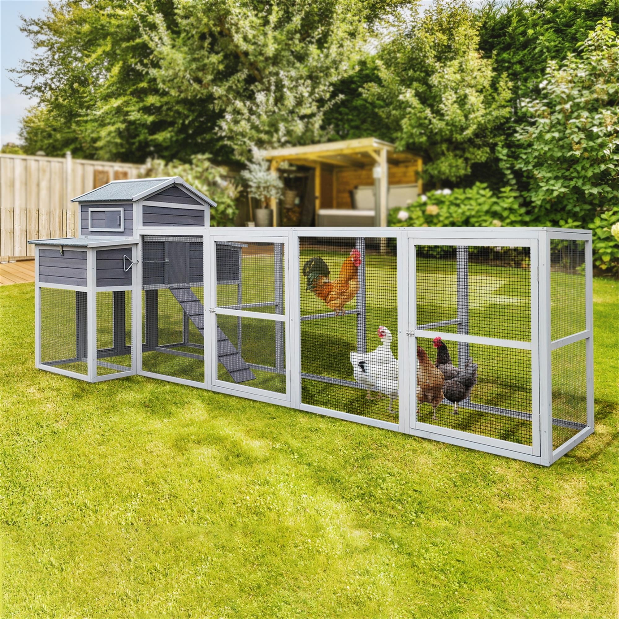 Pefilos 150" Large Chicken Coops for Outdoor with 2 Nesting Boxes and Perches, Wood Rabbit Hutch ...