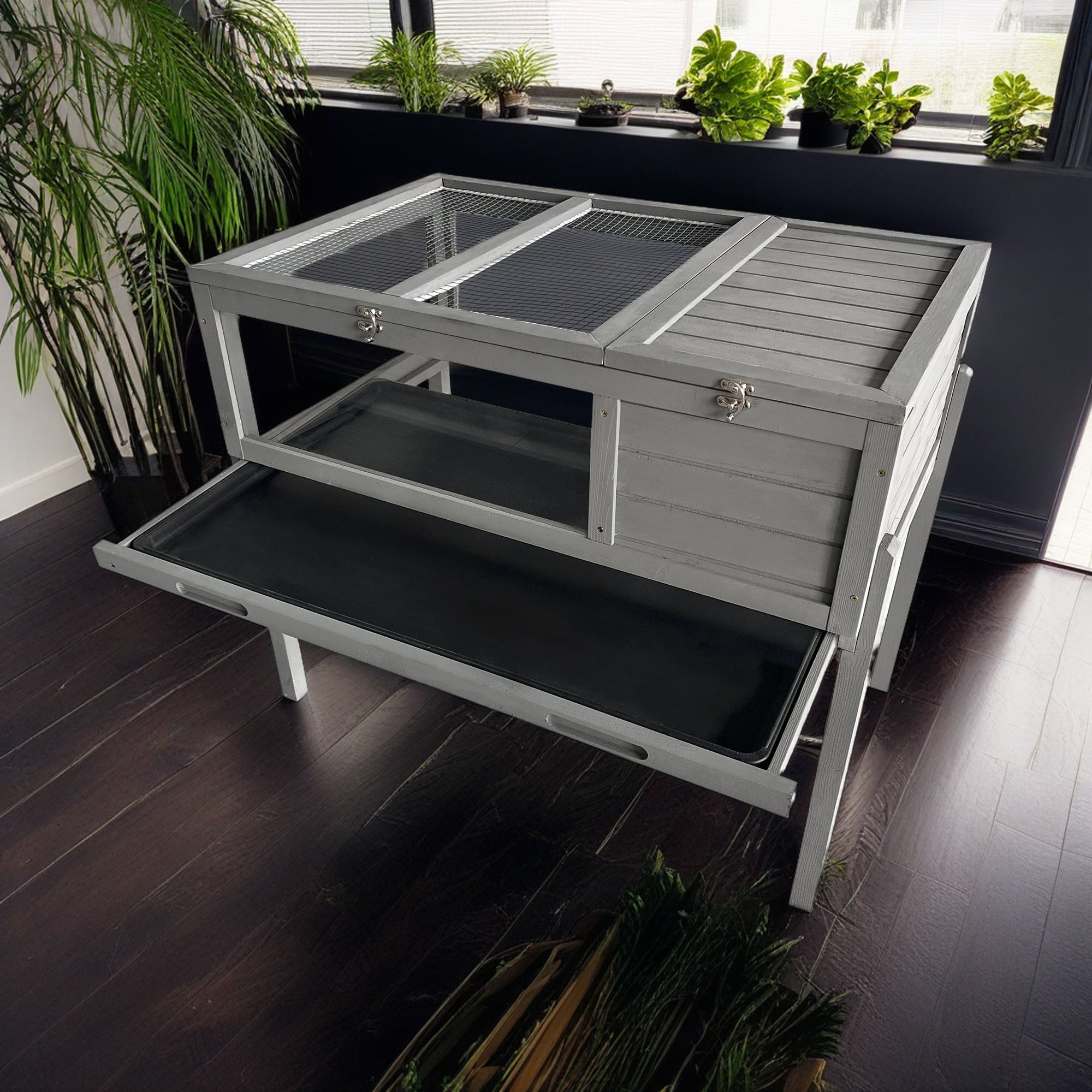 Pefilos 38" Indoor Tortoise Habitat Rabbit Cages with Tray Wood ...